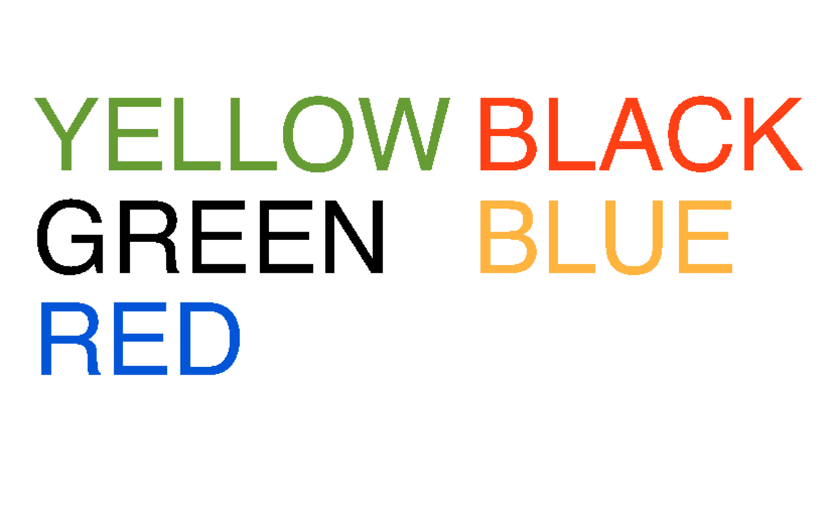 Stroop Task Incongruent Example - perception and cognition - RED GREEN ...