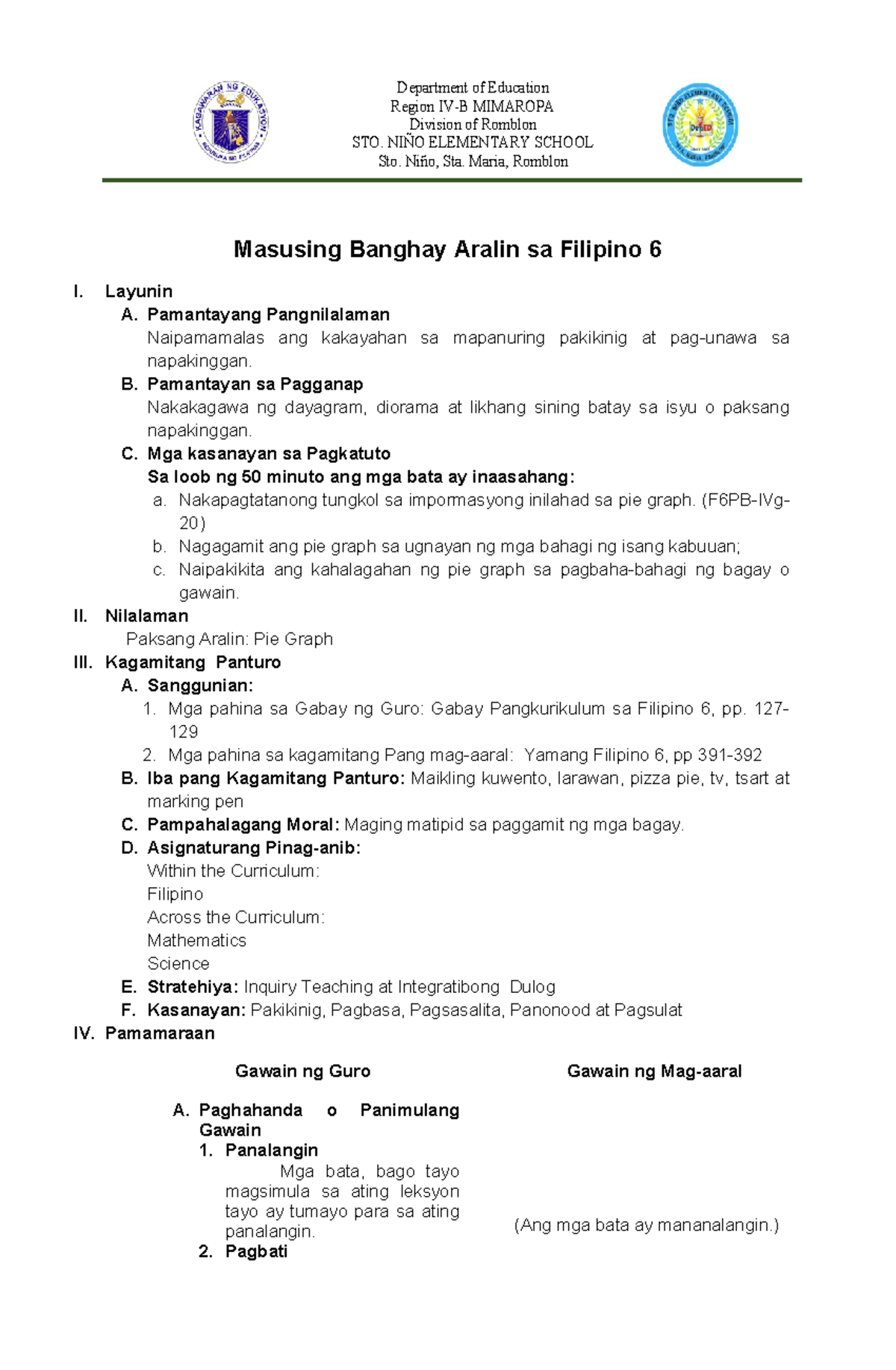 Filipino-6 - lesson plan - Department of Education Region IV-B MIMAROPA ...