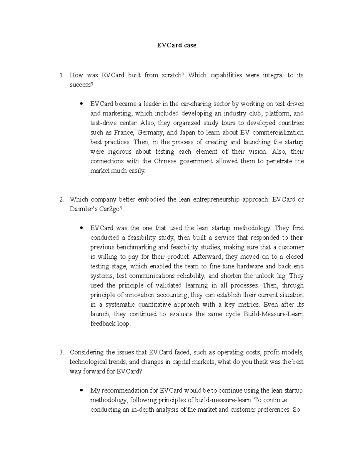 EVCard case Solution - EVCard case How was EVCard built from scratch? Which capabilities were ...