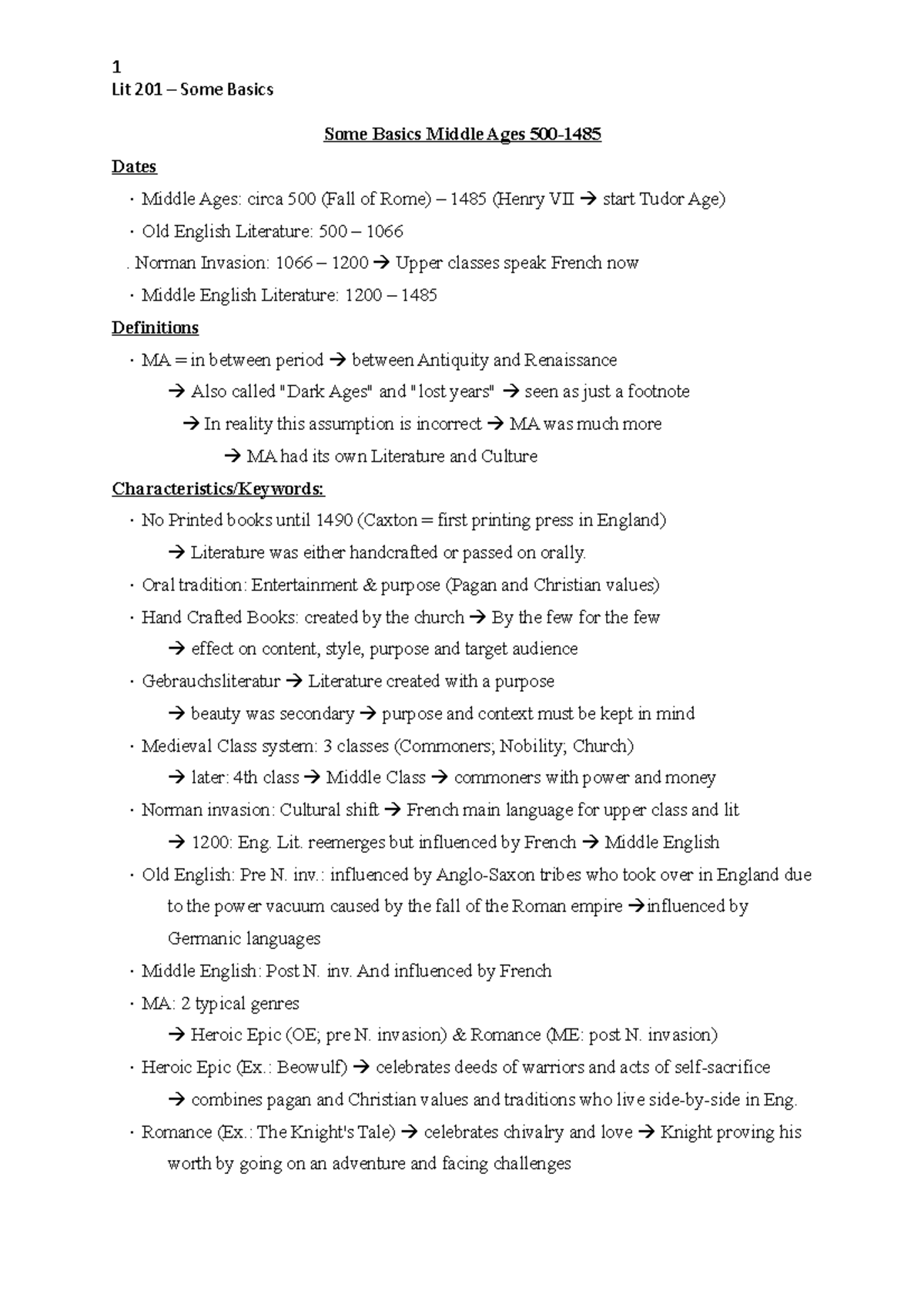 Some Basics Middle Ages - Lit 201 – Some Basics Some Basics Middle Ages ...