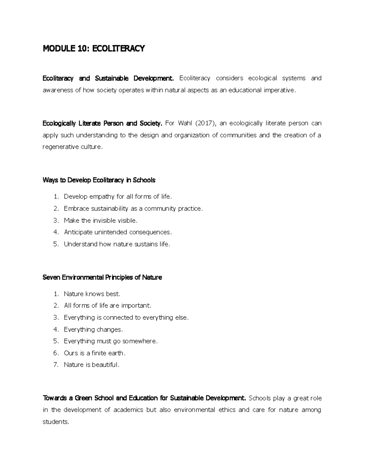 Module 10 (Mayee) 105217 - MODULE 10 : ECOLITERACY Ecoliteracy and ...