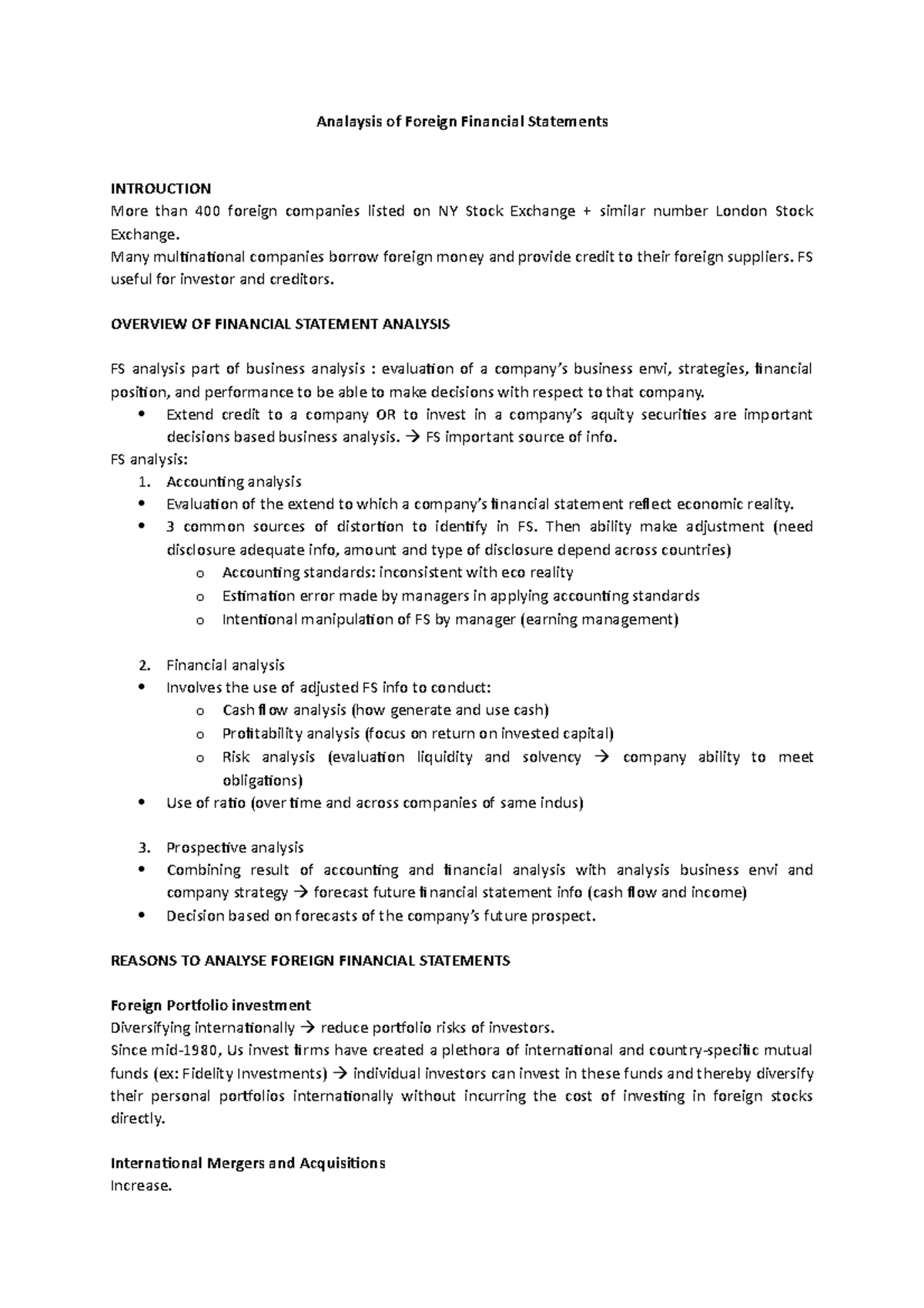 Analysis of foreign Financial Statement - Analaysis of Foreign Financial Statements INTROUCTION ...