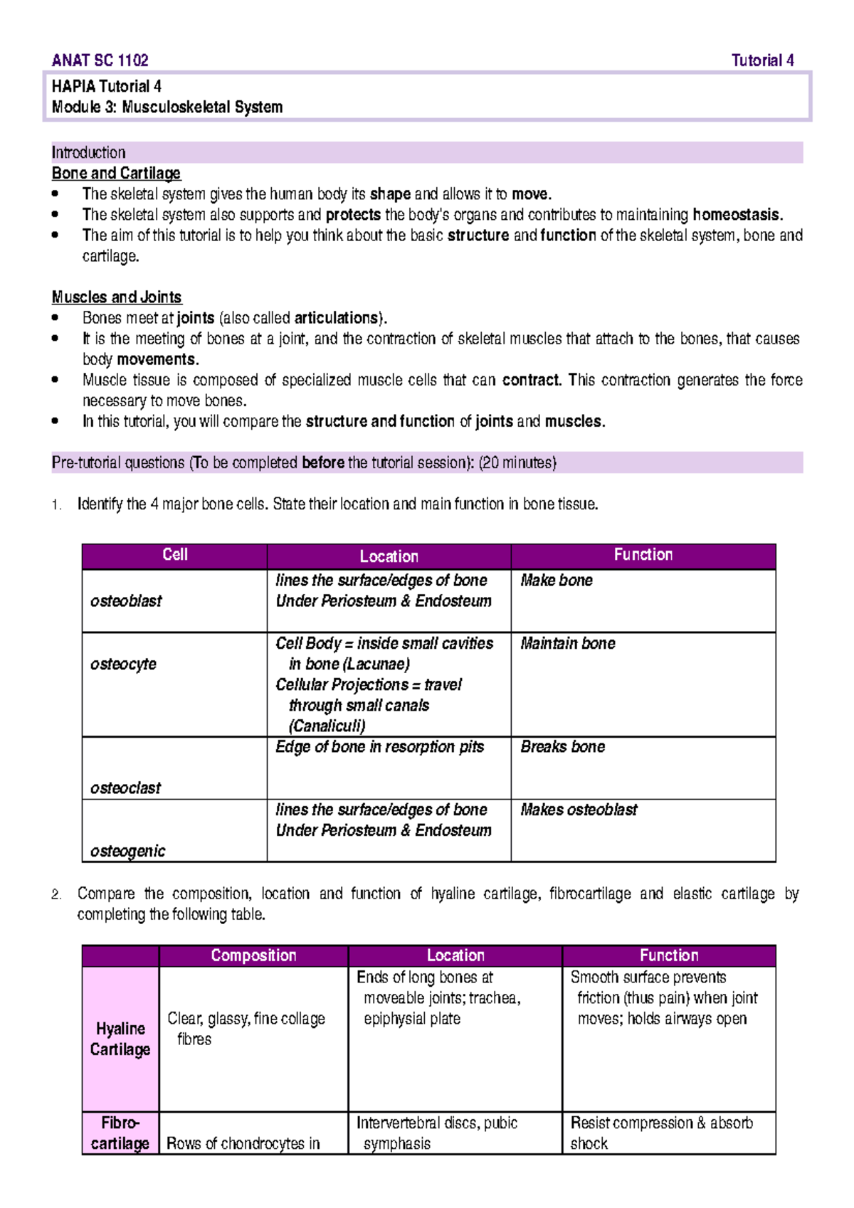 Hapia Tutorial 4 - Student Notes - HAPIA Tutorial 4 Module 3 ...