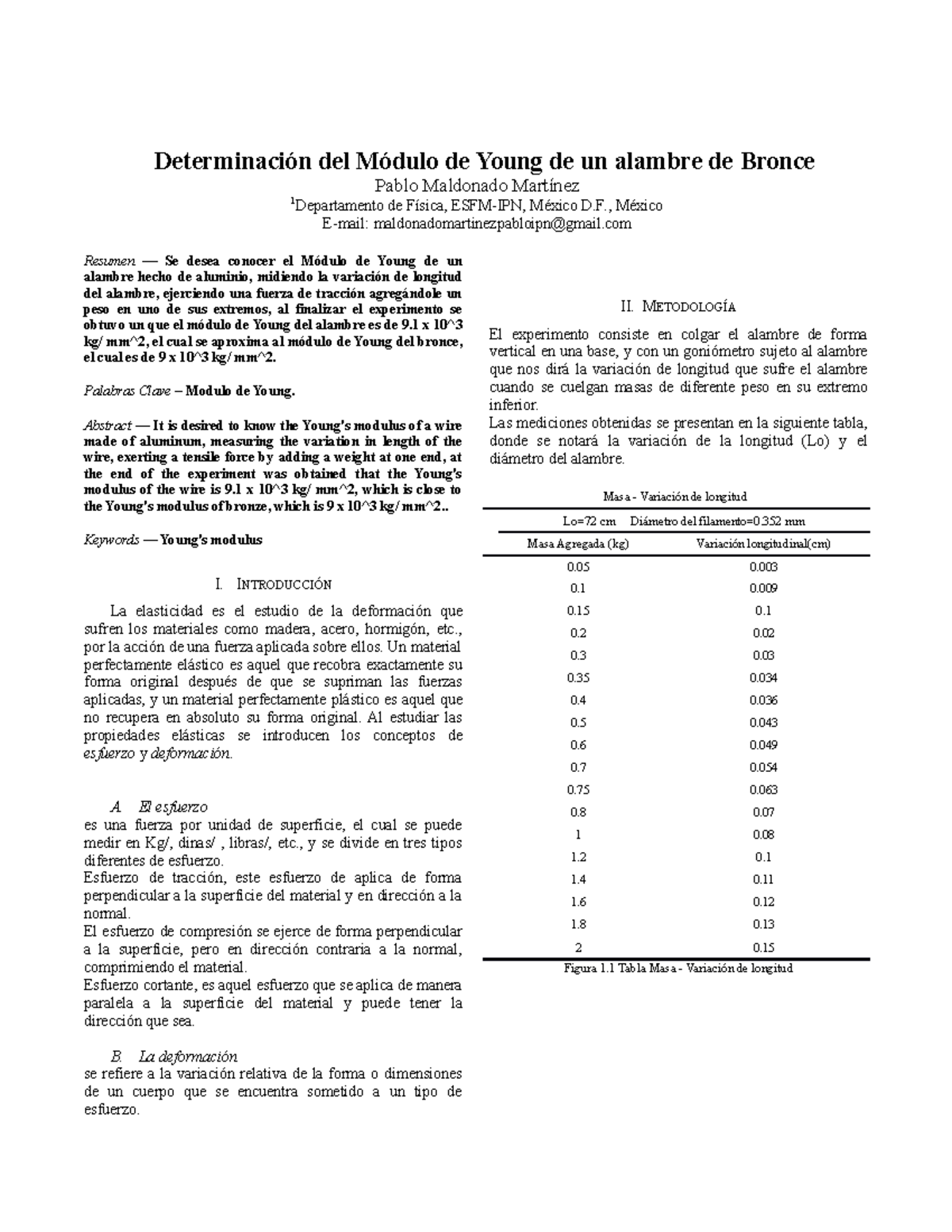 Metodo directo - Resumen –– Se desea conocer el Módulo de Young de un ...