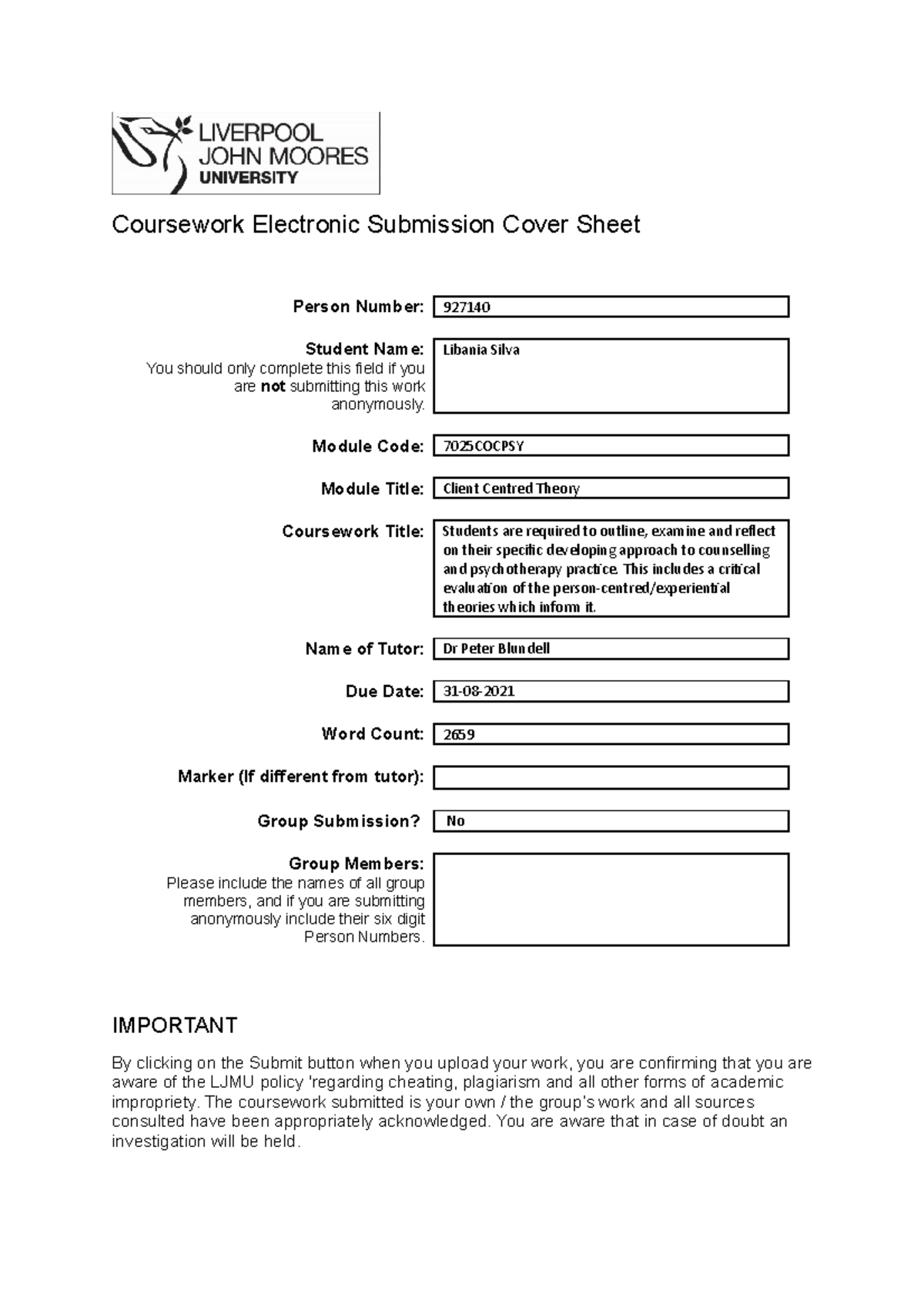 Client centred theory- Resub 2- completed - Coursework Electronic ...
