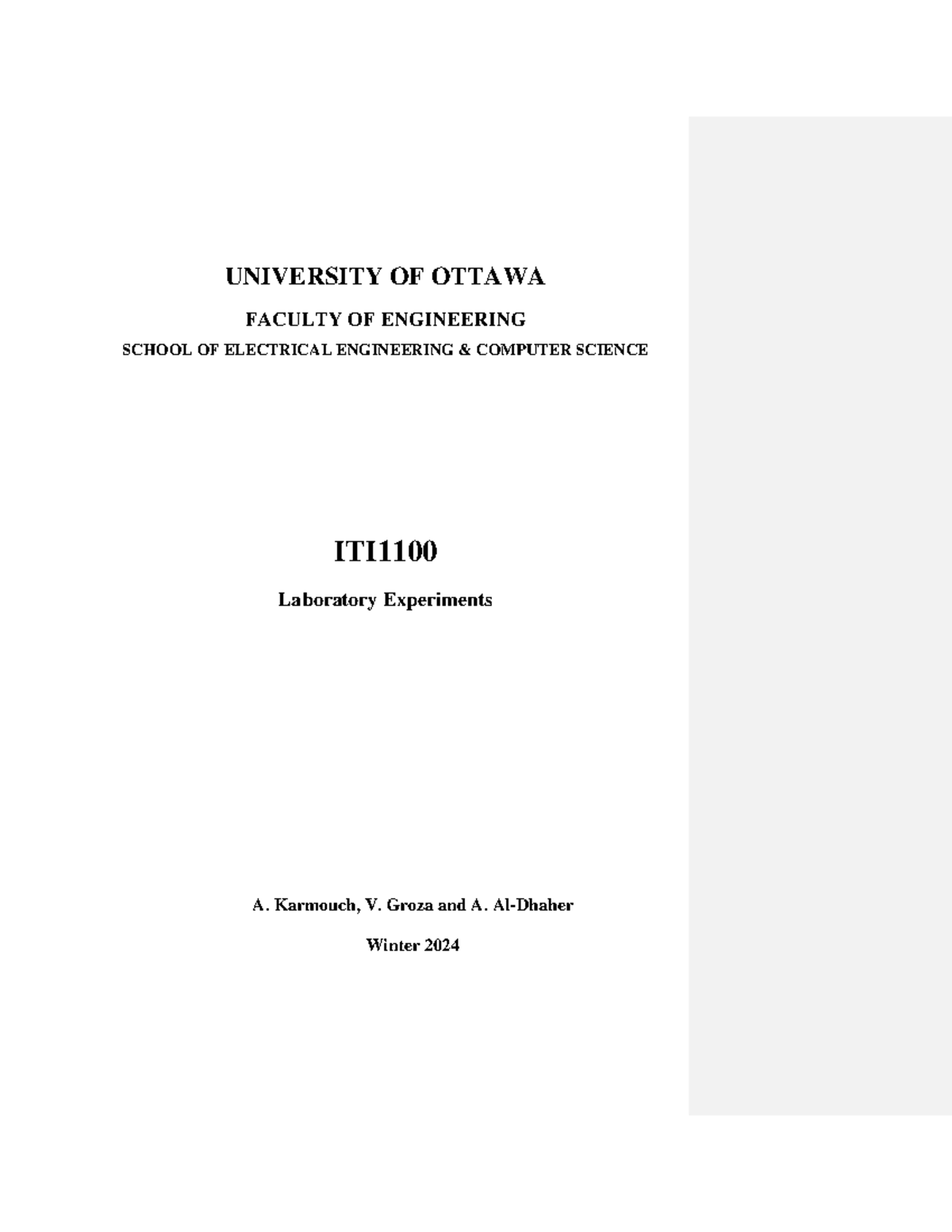 ITI1100 lab manual 2024 - UNIVERSITY OF OTTAWA FACULTY OF ENGINEERING ...