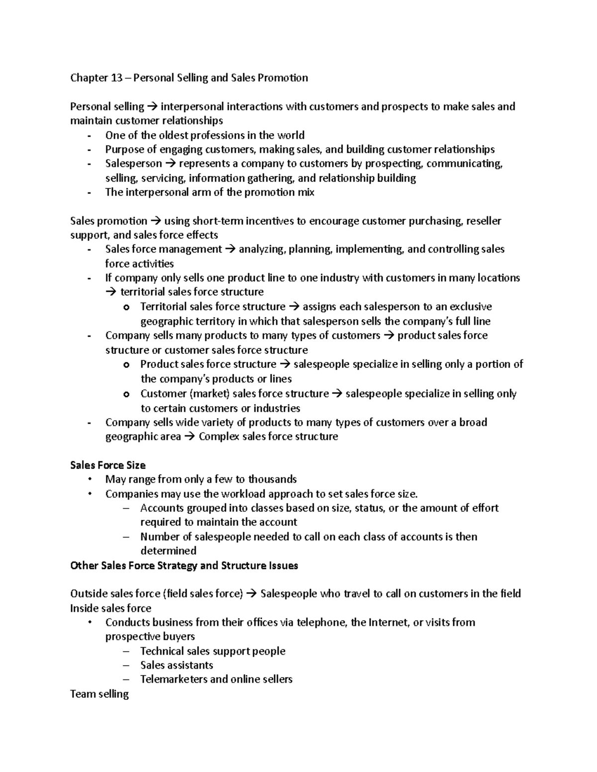 Chapter 13 Notes - Personal Selling and Sales Promotion - Chapter 13 ...