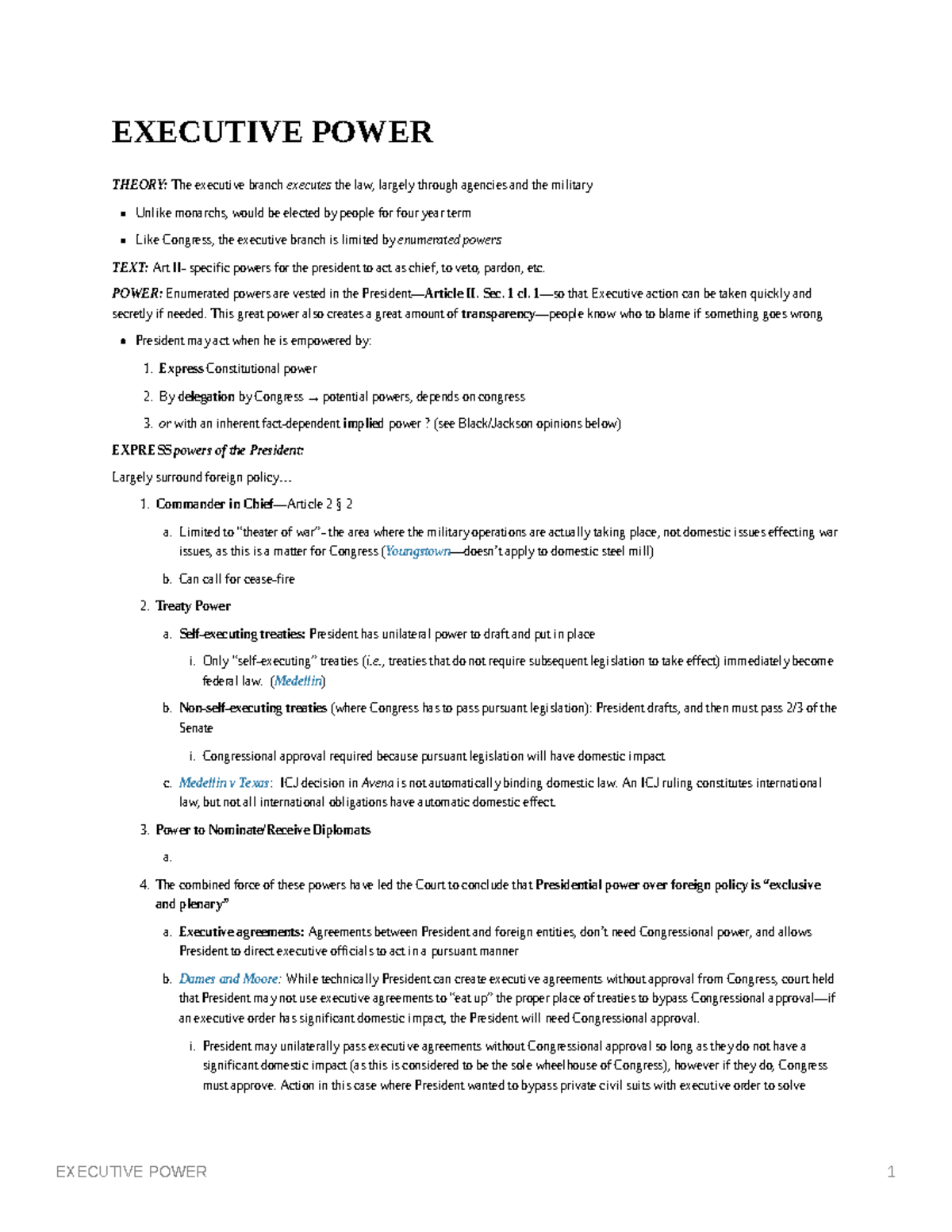 Execbranch - EXECUTIVE POWER THEORY: The executive branch executes the ...