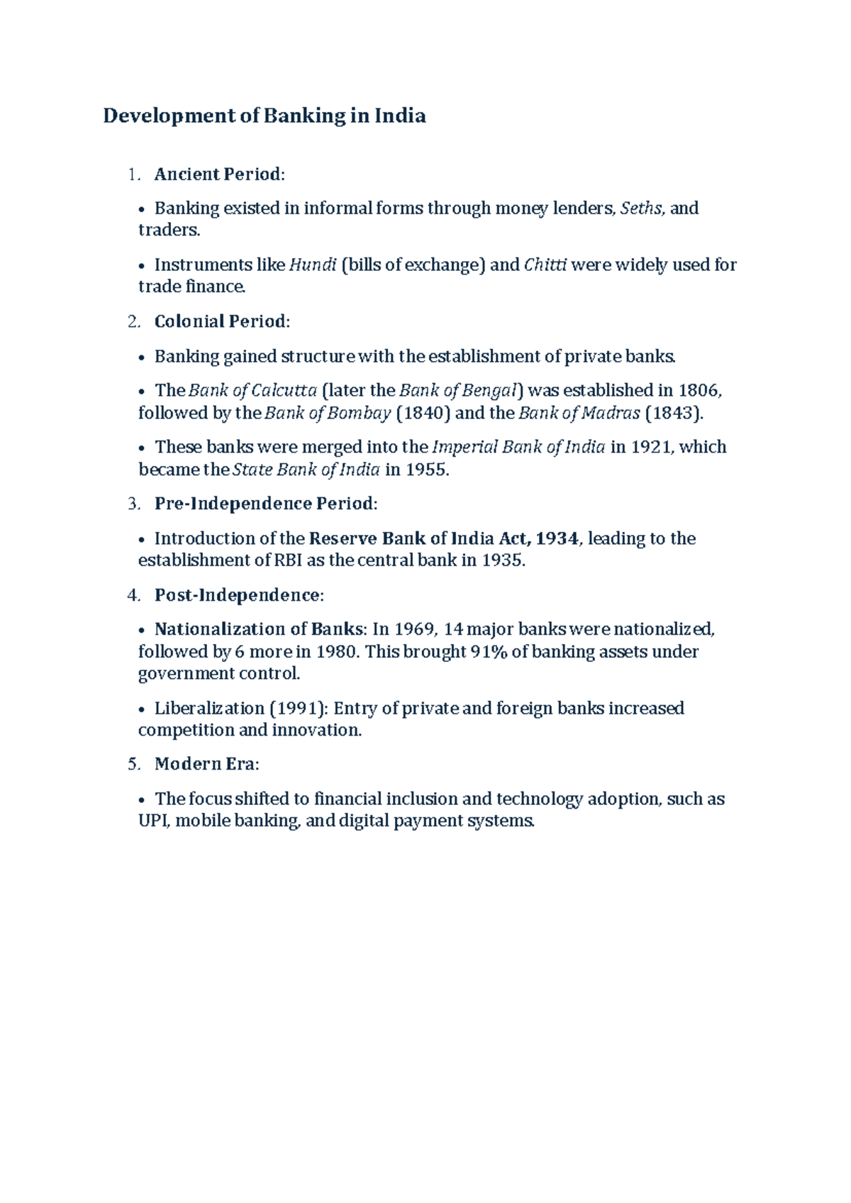 Banking law unit 1 - Development of Banking in India Ancient Period ...