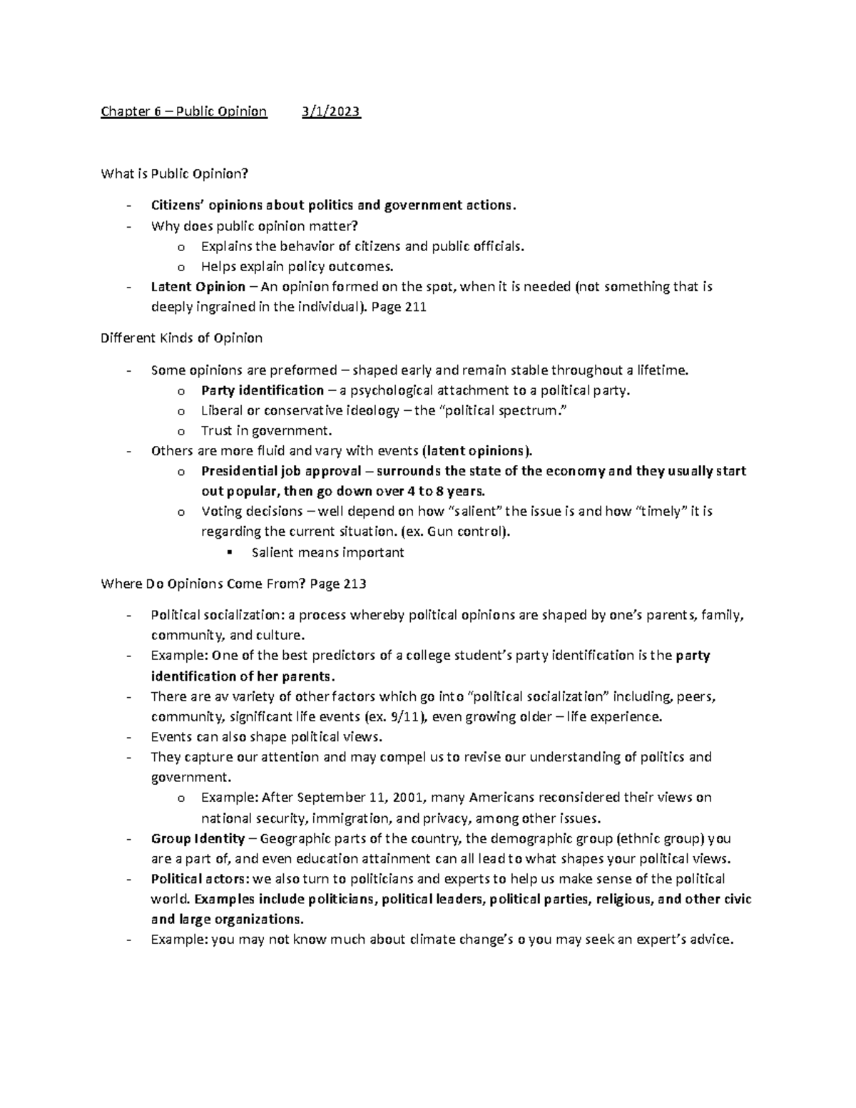 Government Notes Test 2 - Chapter 6 – Public Opinion 3/1/ What is ...