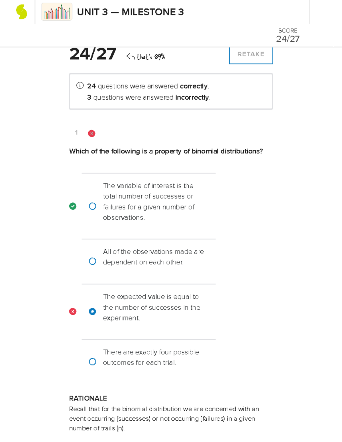Milestone 3 - Sophia MAT-240 applied statistics equivalent - 1 24/27 ...