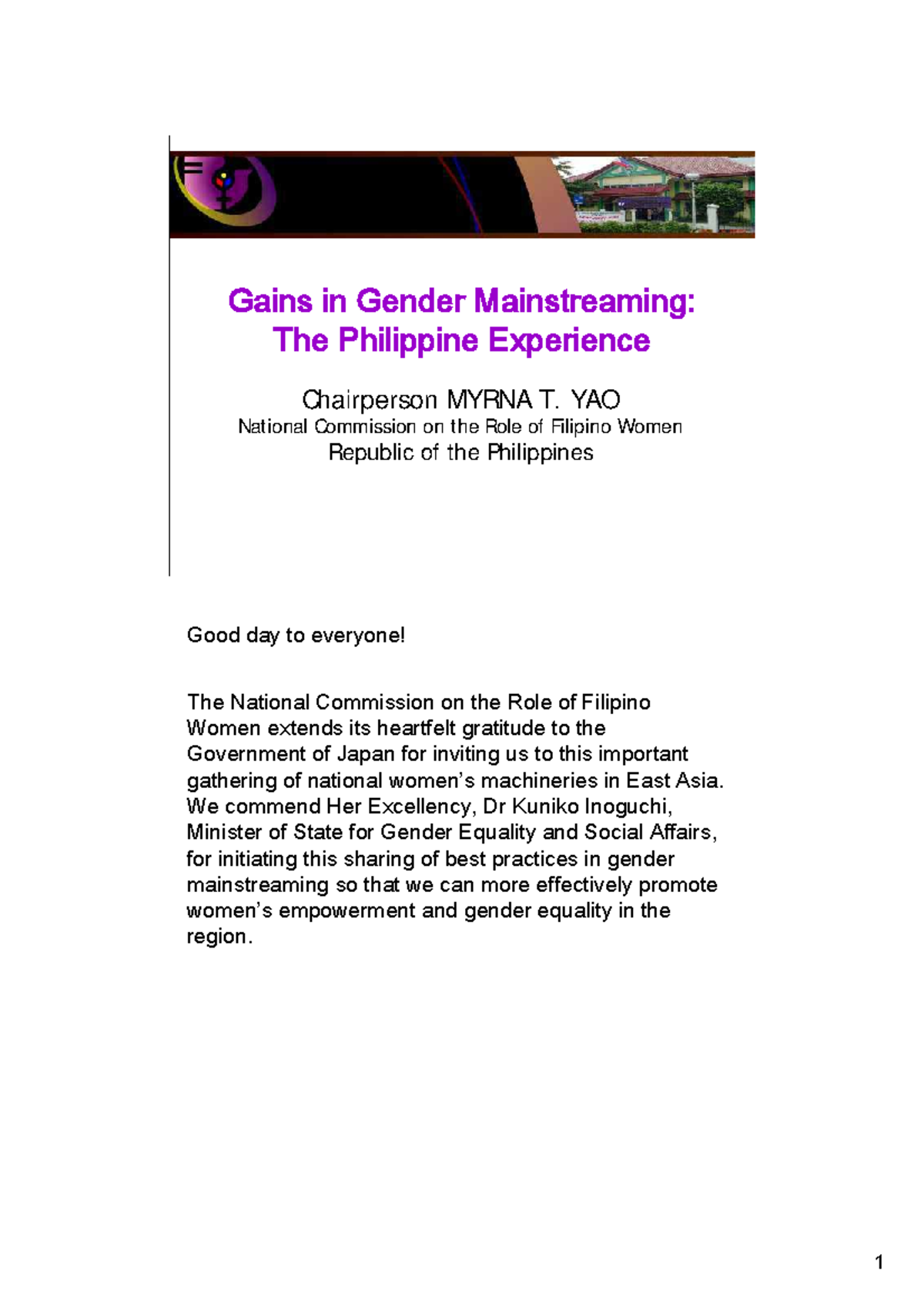 2006-07-07 - jdjdn - Gains in Gender Mainstreaming: The Philippine ...