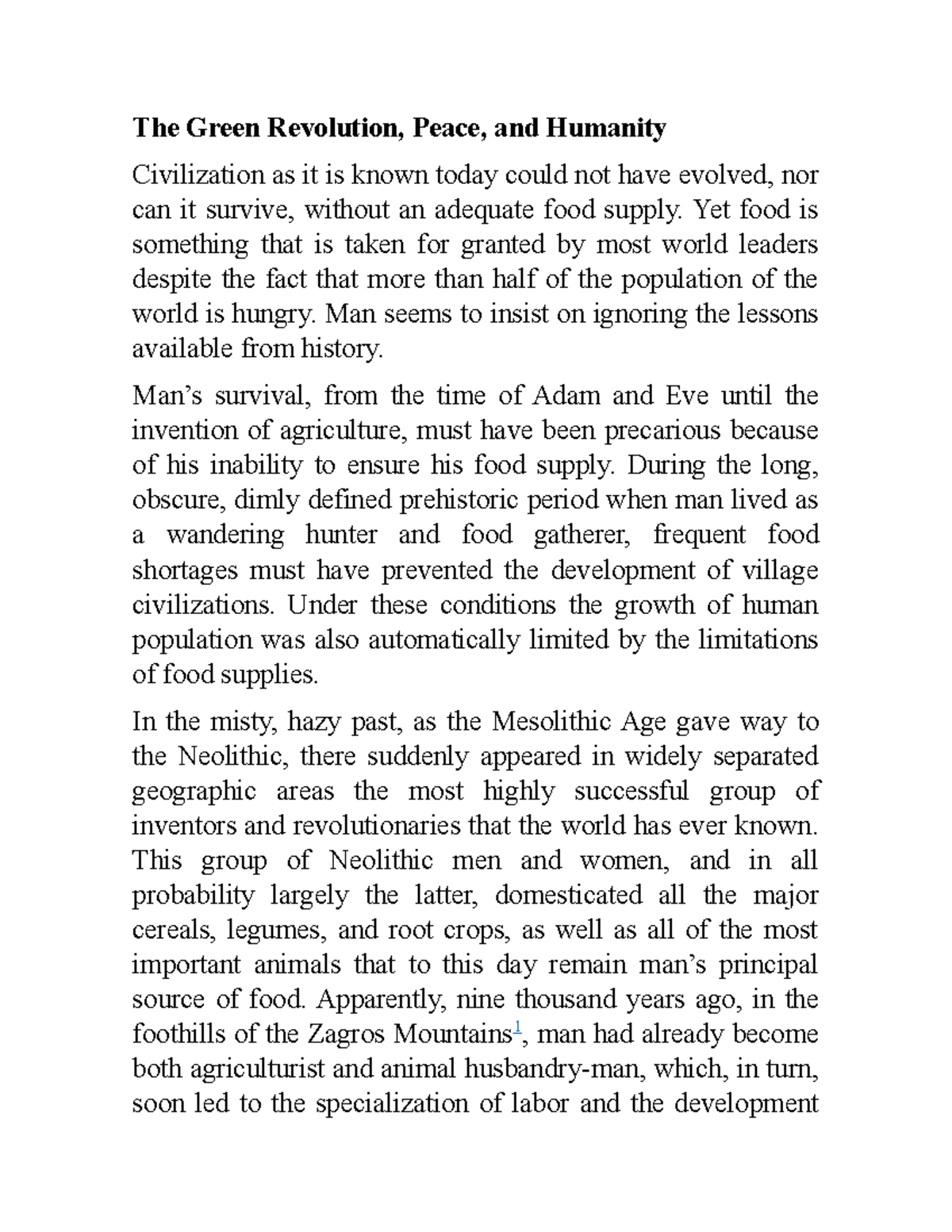 Nobel Prize Lecture Norman Borlaug - The Green Revolution, Peace, and ...