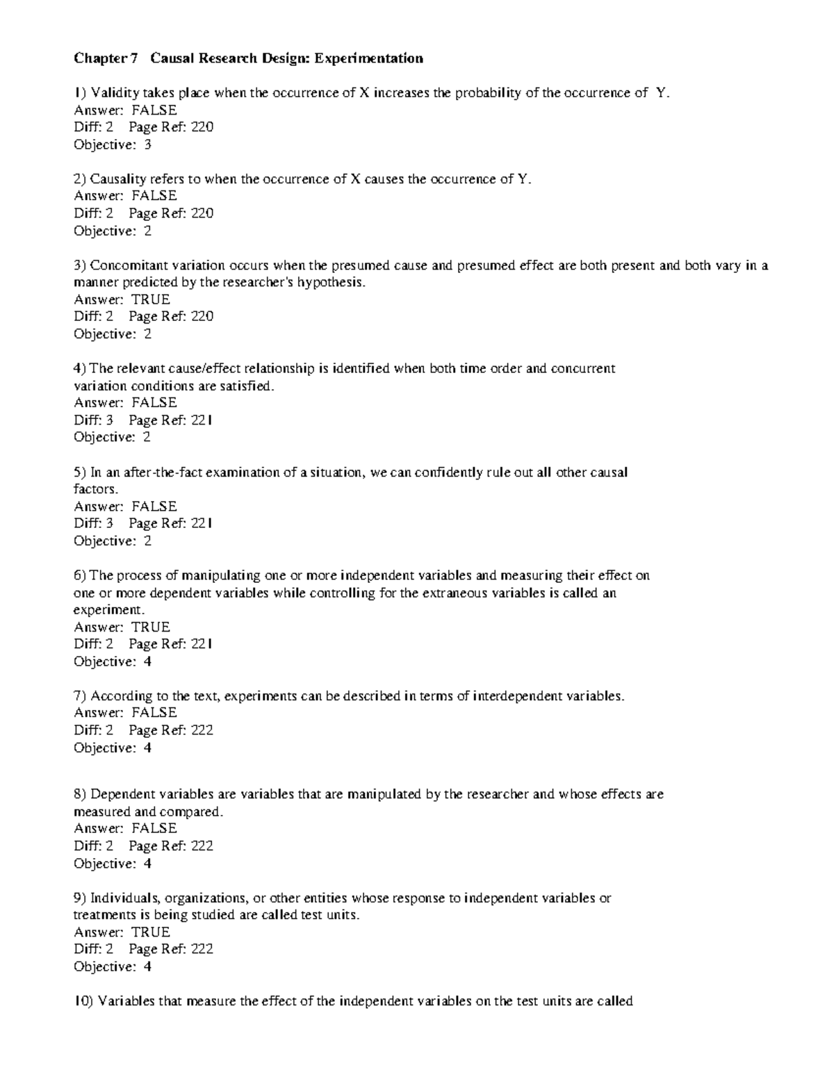 Marketing research testbank Chap 7 - Chapter 7 Causal Research Design ...