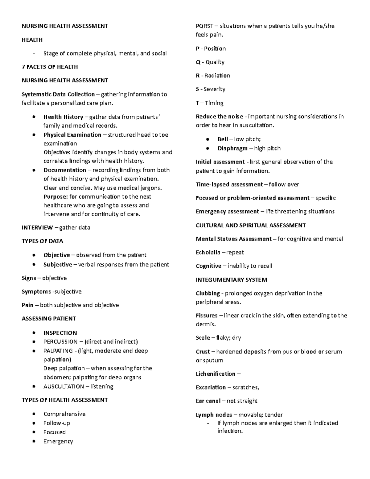 HA- Review - NURSING HEALTH ASSESSMENT HEALTH Stage of complete ...