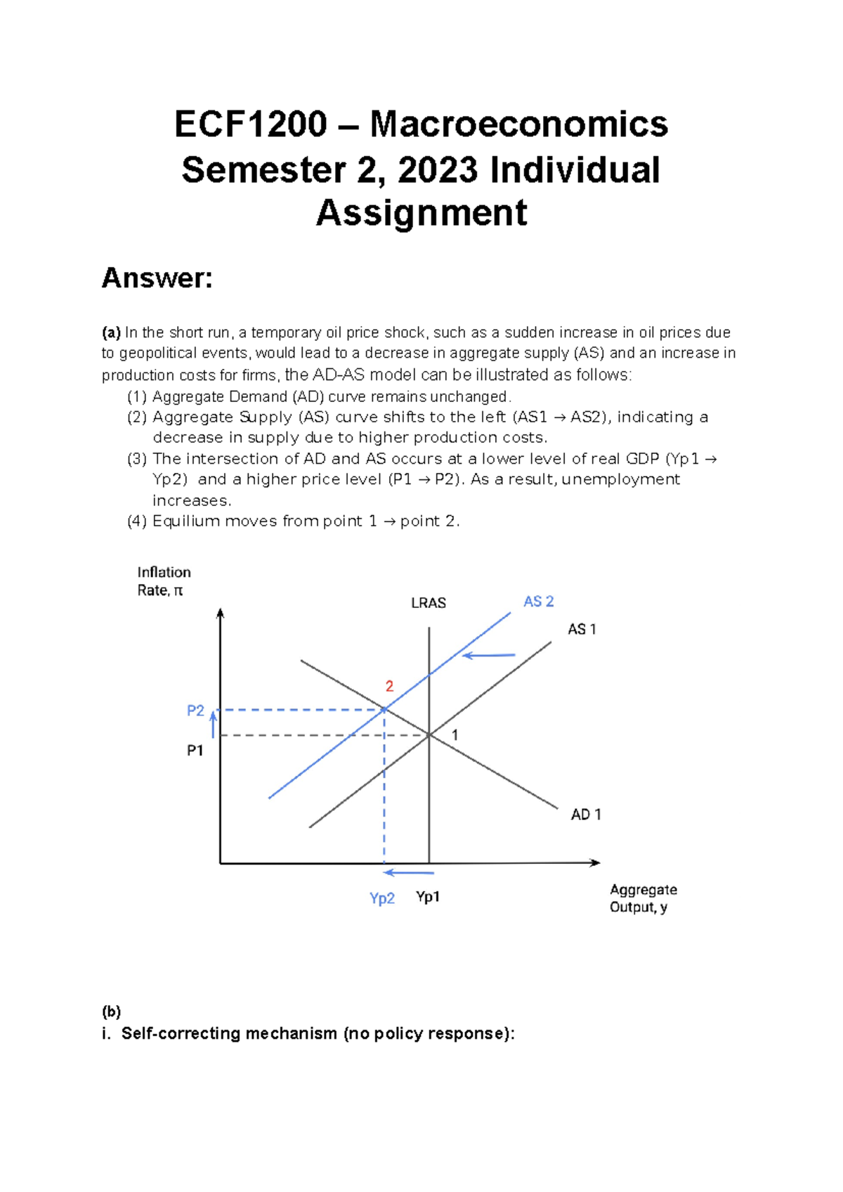 Answer For Assignment 2 Ecf1200 Macroeconomics Semester 2 2023