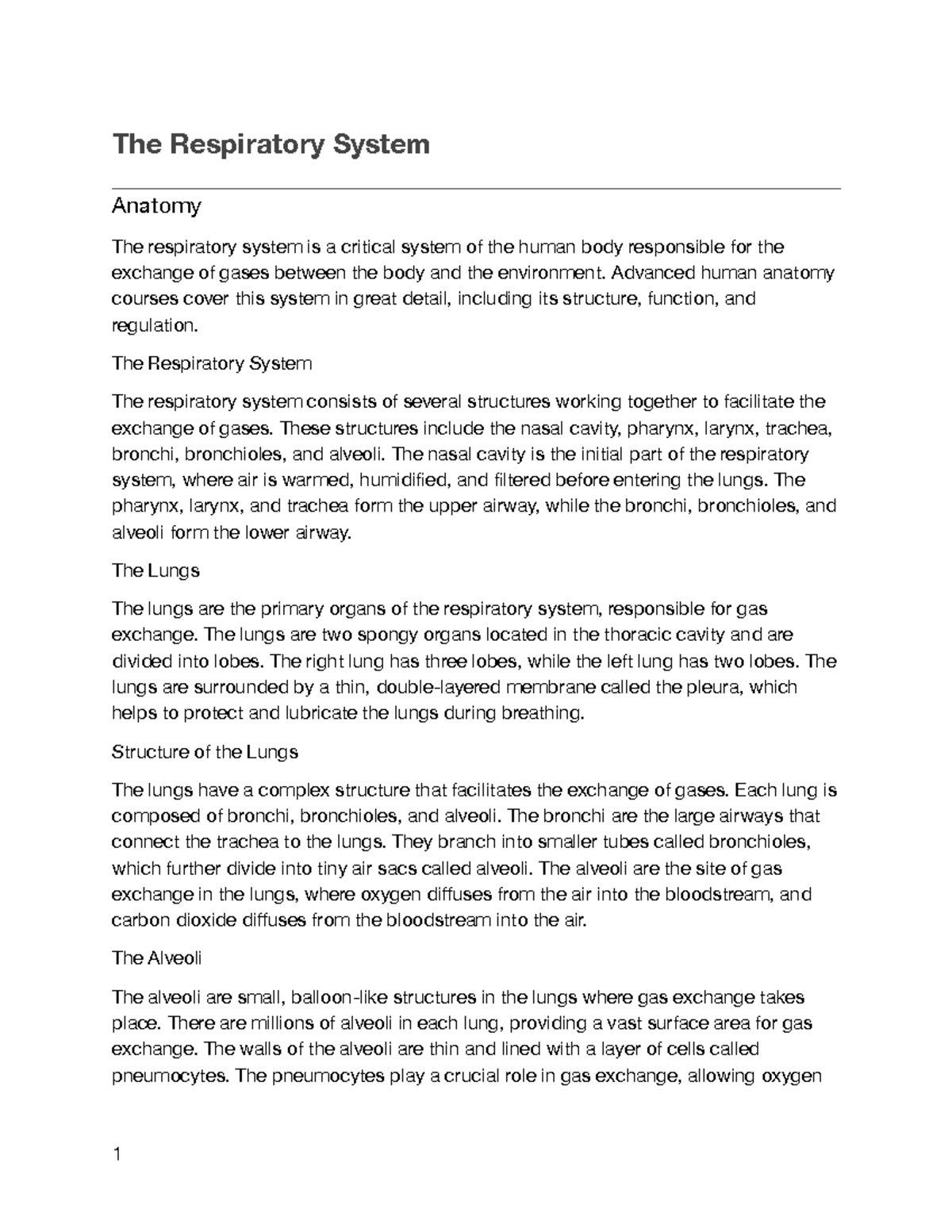 The Respiratory System - The Respiratory System Anatomy The respiratory ...