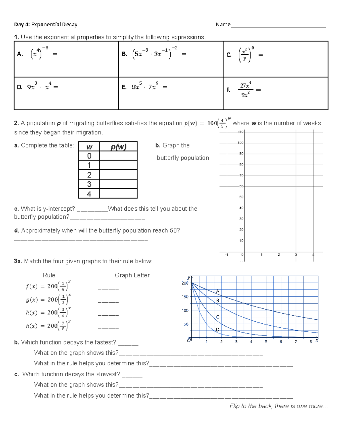 Day 4 HW - Math - Day 4: Exponential Decay Name_______________________________ 1. Use the - Studocu