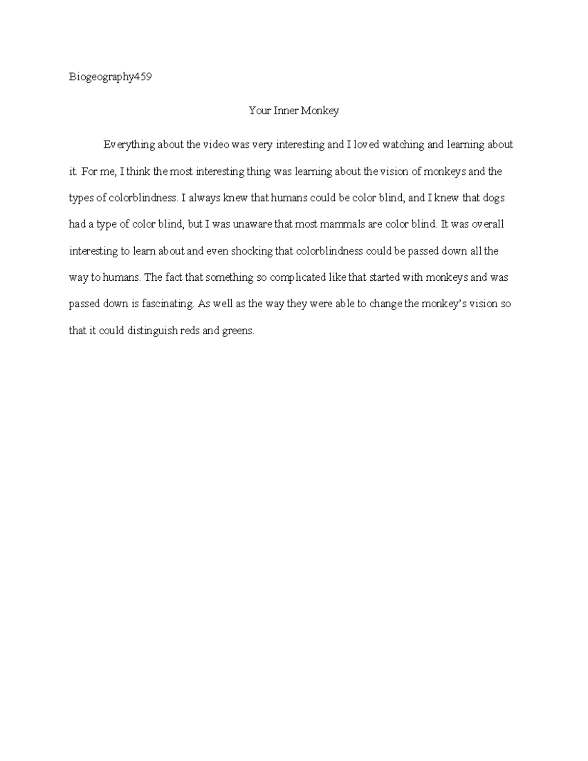 Your Inner Monkey - homework assignment - Biogeography Your Inner ...