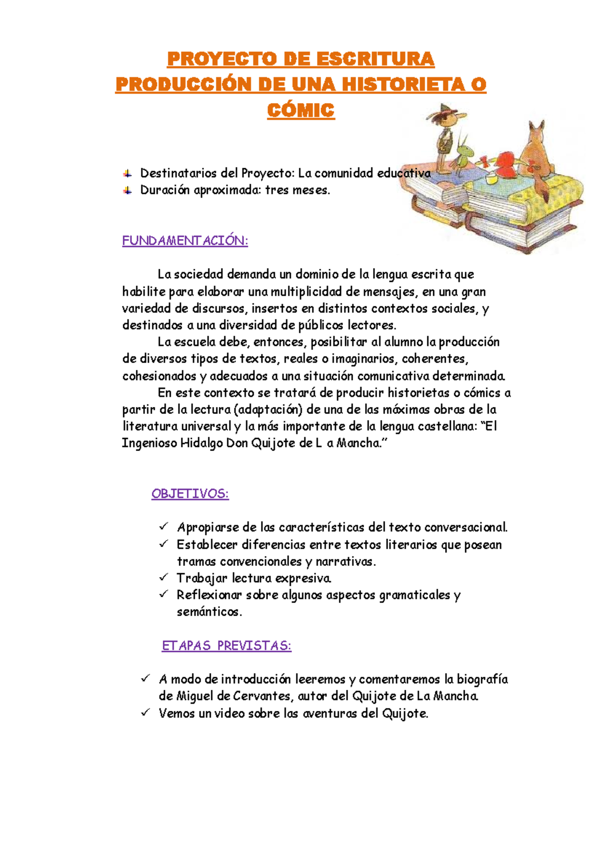 Proyecto escritura con cuento don quijote - PROYECTO DE ESCRITURA ...