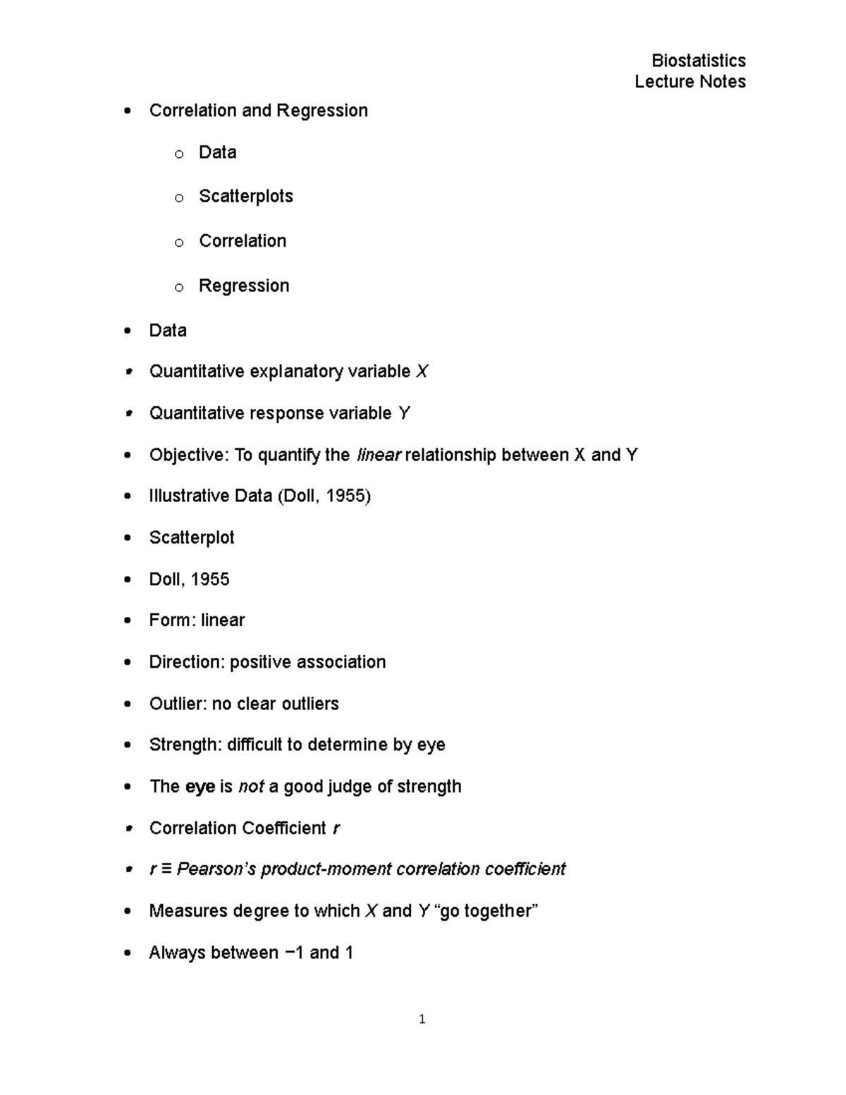 2021 Biostatistics Lecture Notes Correlation And Regression 14a Lecture Notes Correlation And