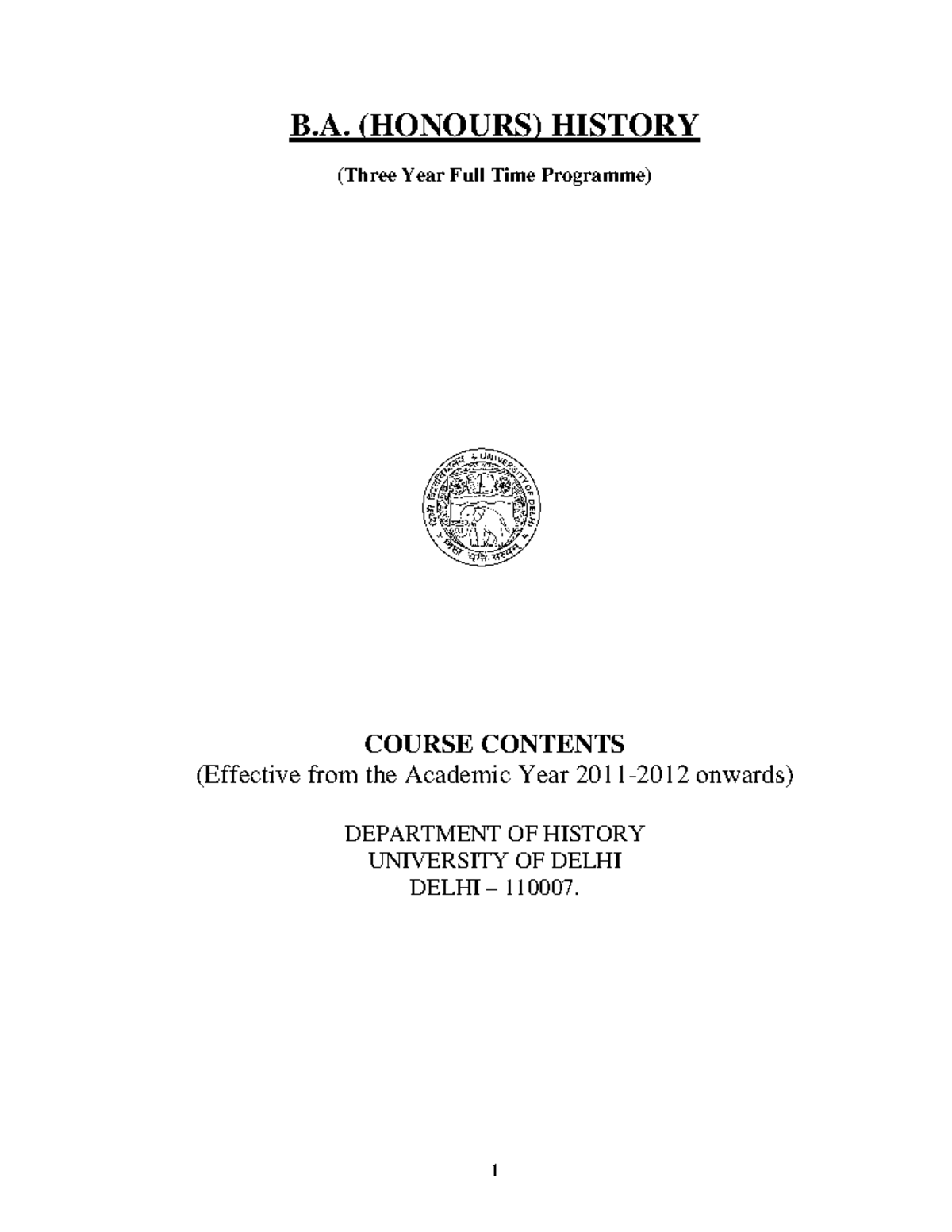 27412 History BA Honours - B. (HONOURS) HISTORY ####### (Three Year ...