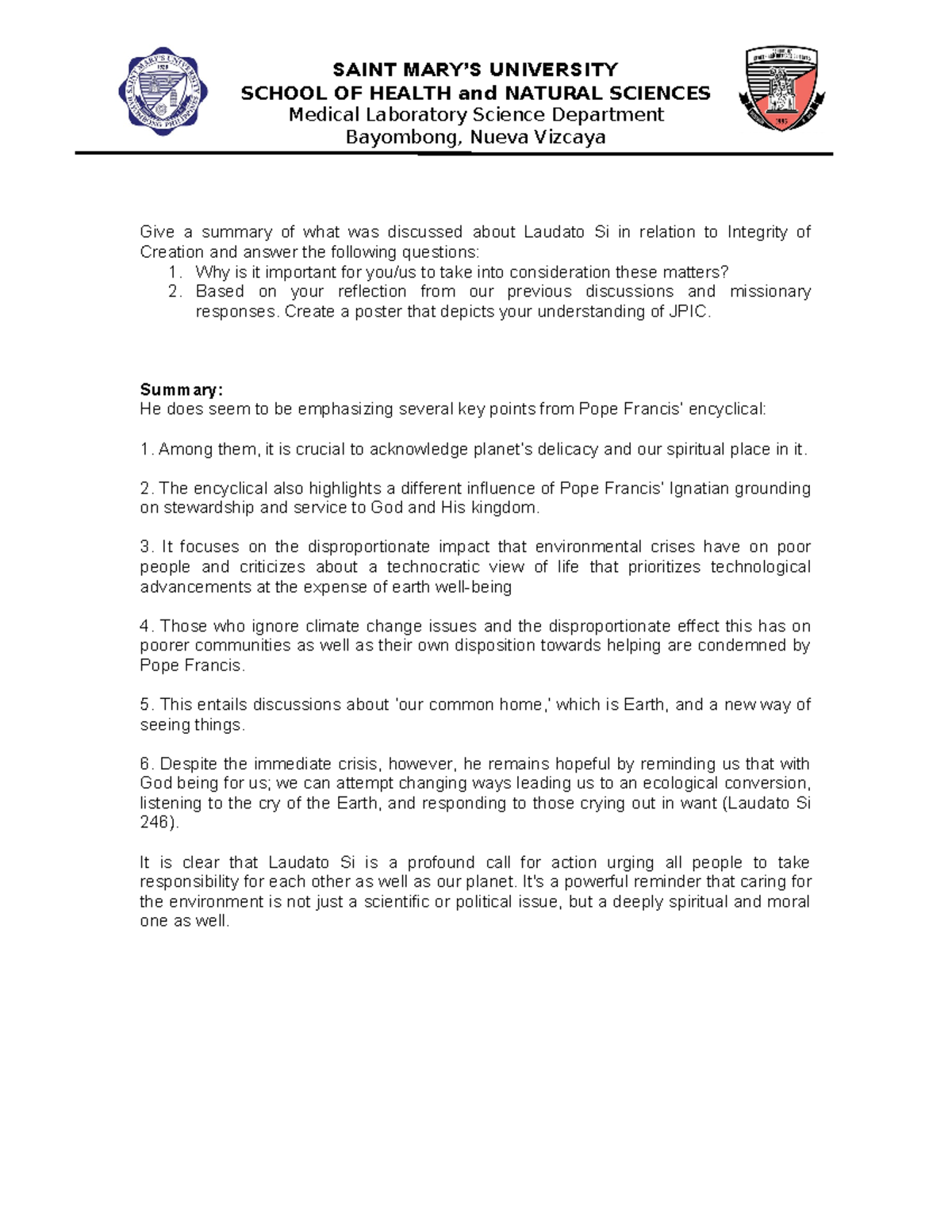 CFE Assignment - SCHOOL OF HEALTH and NATURAL SCIENCES Medical ...