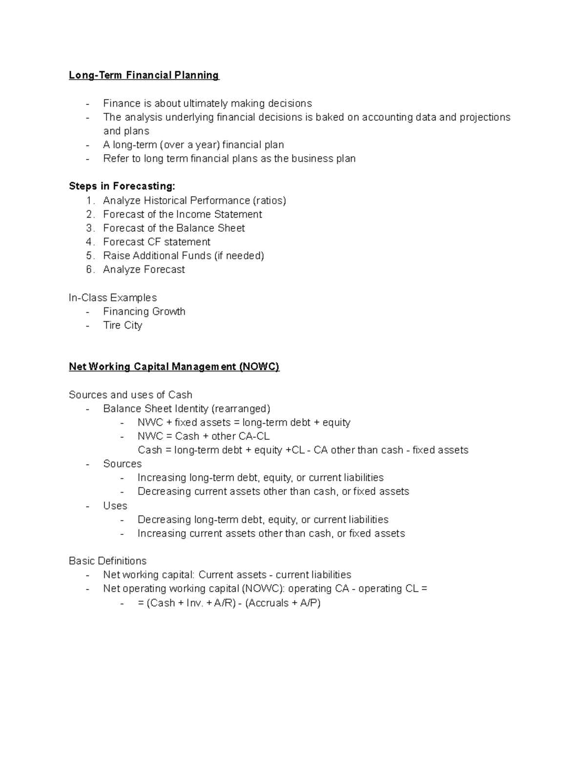 Financial Modeling Notes Week 3 - Financial Planning Finance is about ...