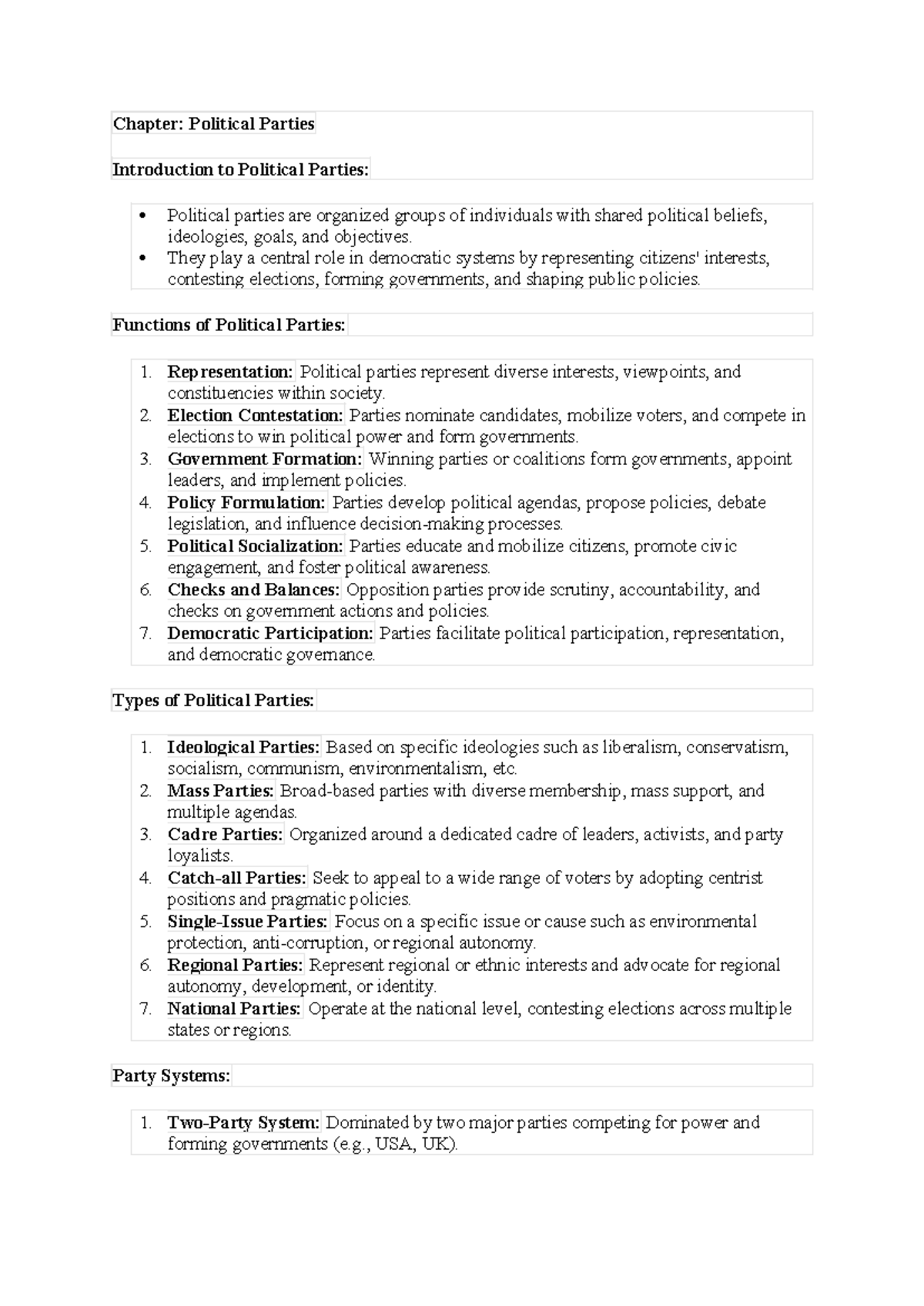 Political parties - detail notes and last minutes revision - Chapter ...