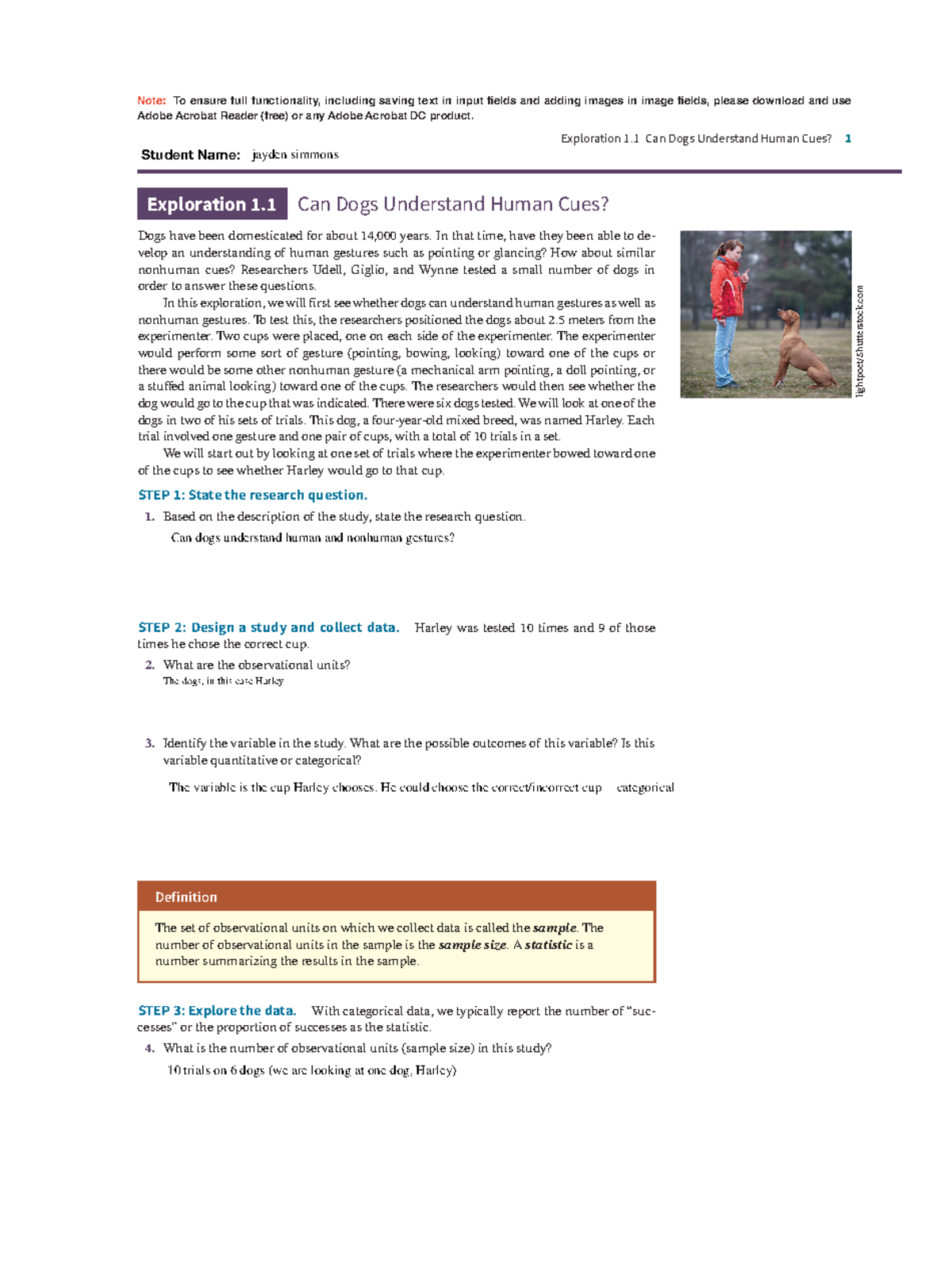 EXP 1 - Sara Aurit - Exploration 1 Can Dogs Understand Human Cues? 1 Note: To ensure full - Studocu