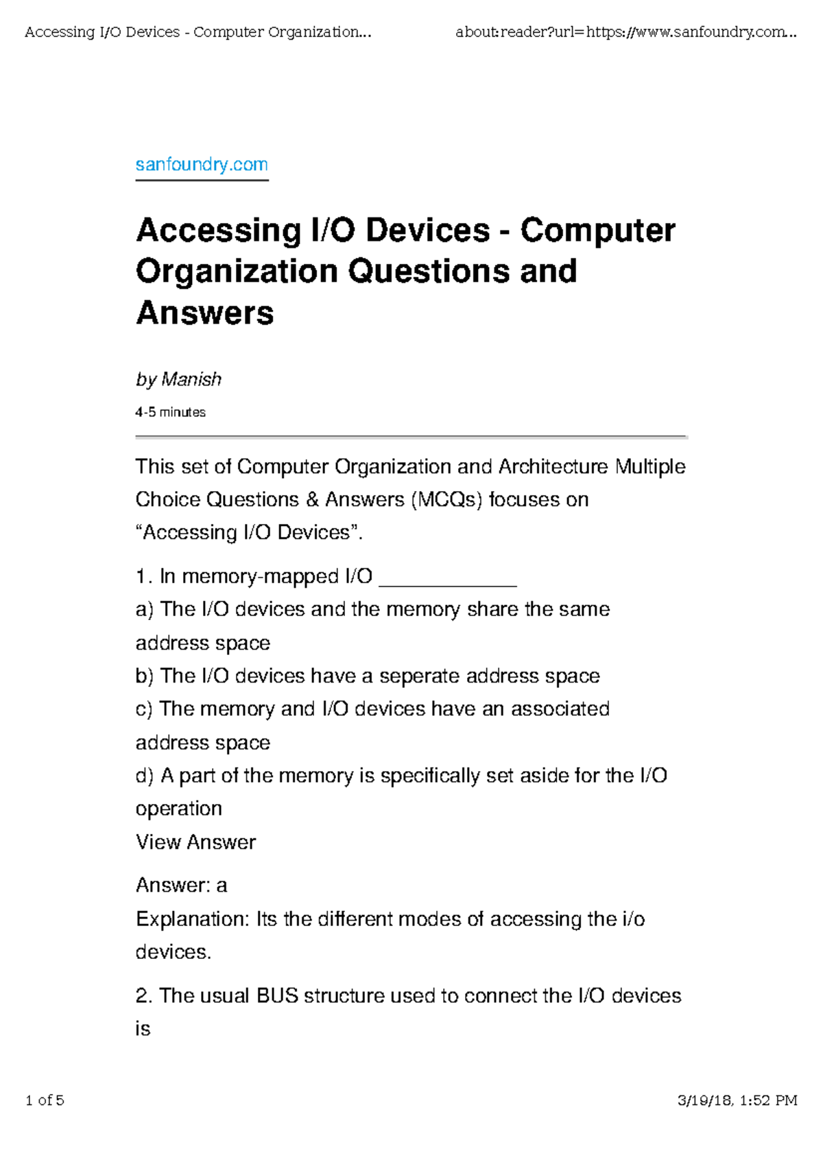 Scribd - Comparck - sanfoundry Accessing I/O Devices - Computer ...