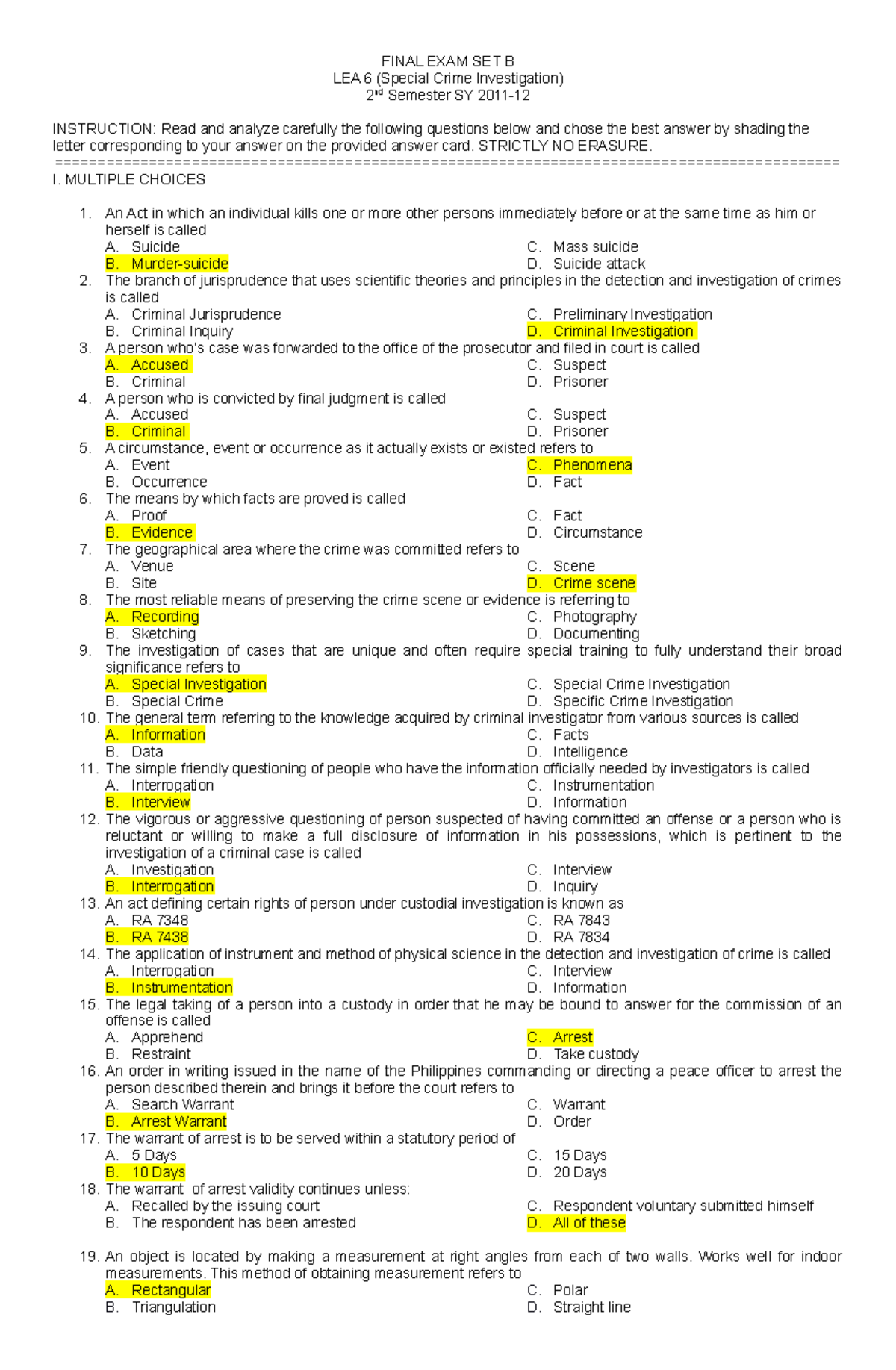 LEA 6B Reviewer - Law Enforcement Administration - FINAL EXAM SET B LEA ...