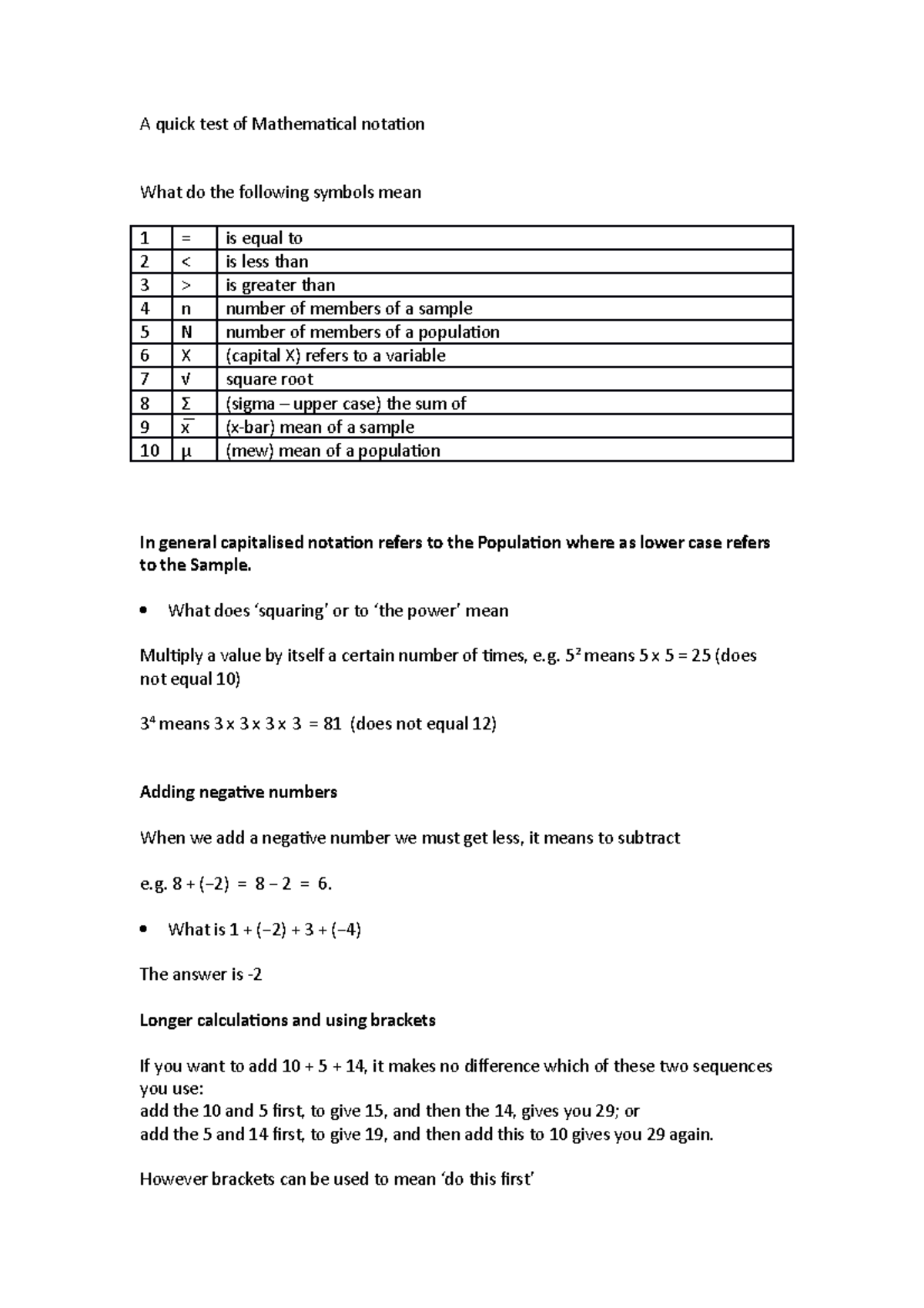 A quick test of Mathematical Notation with Answers - A quick test of ...