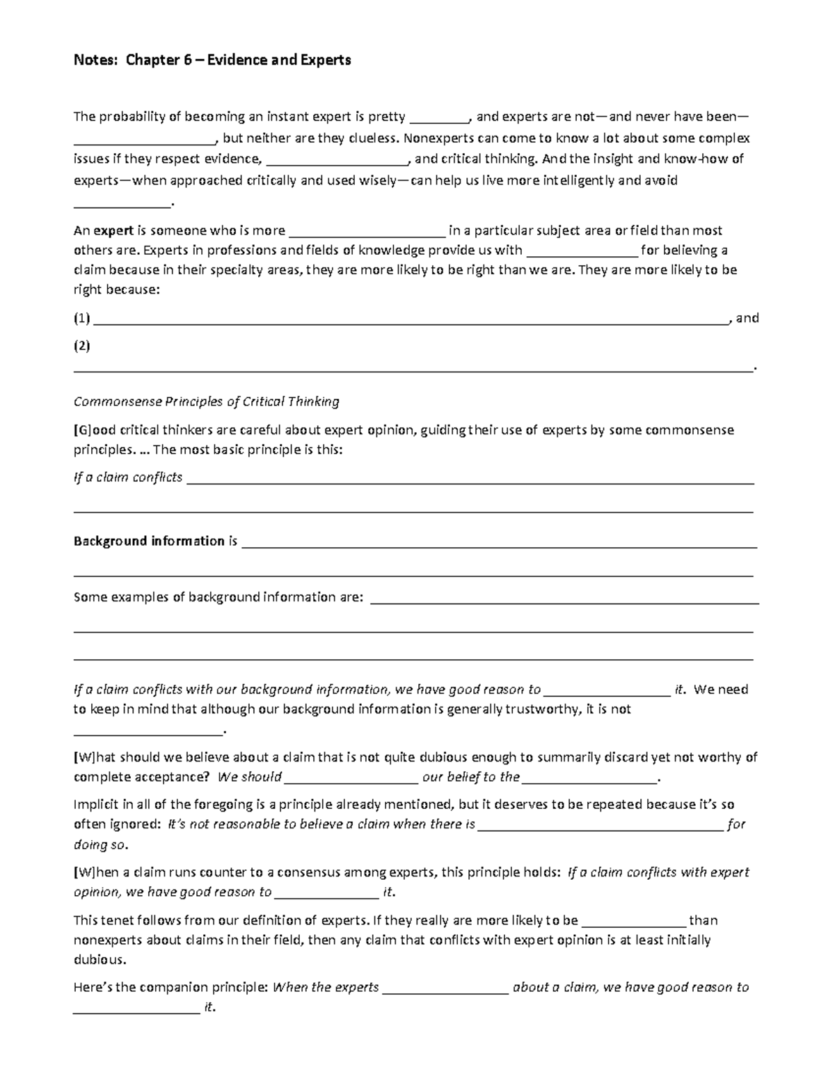 Chapter 6 Guided Reading Notes - Notes: Chapter 6 – Evidence and ...