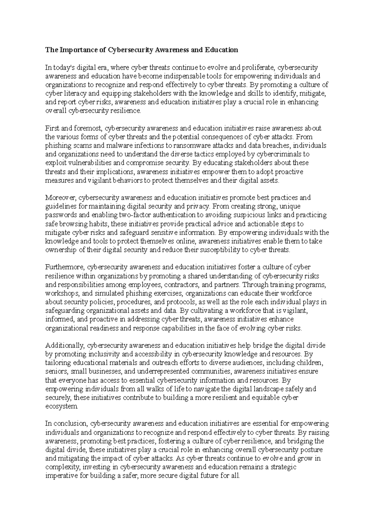 The Importance of Cybersecurity Awareness and Education - By promoting ...