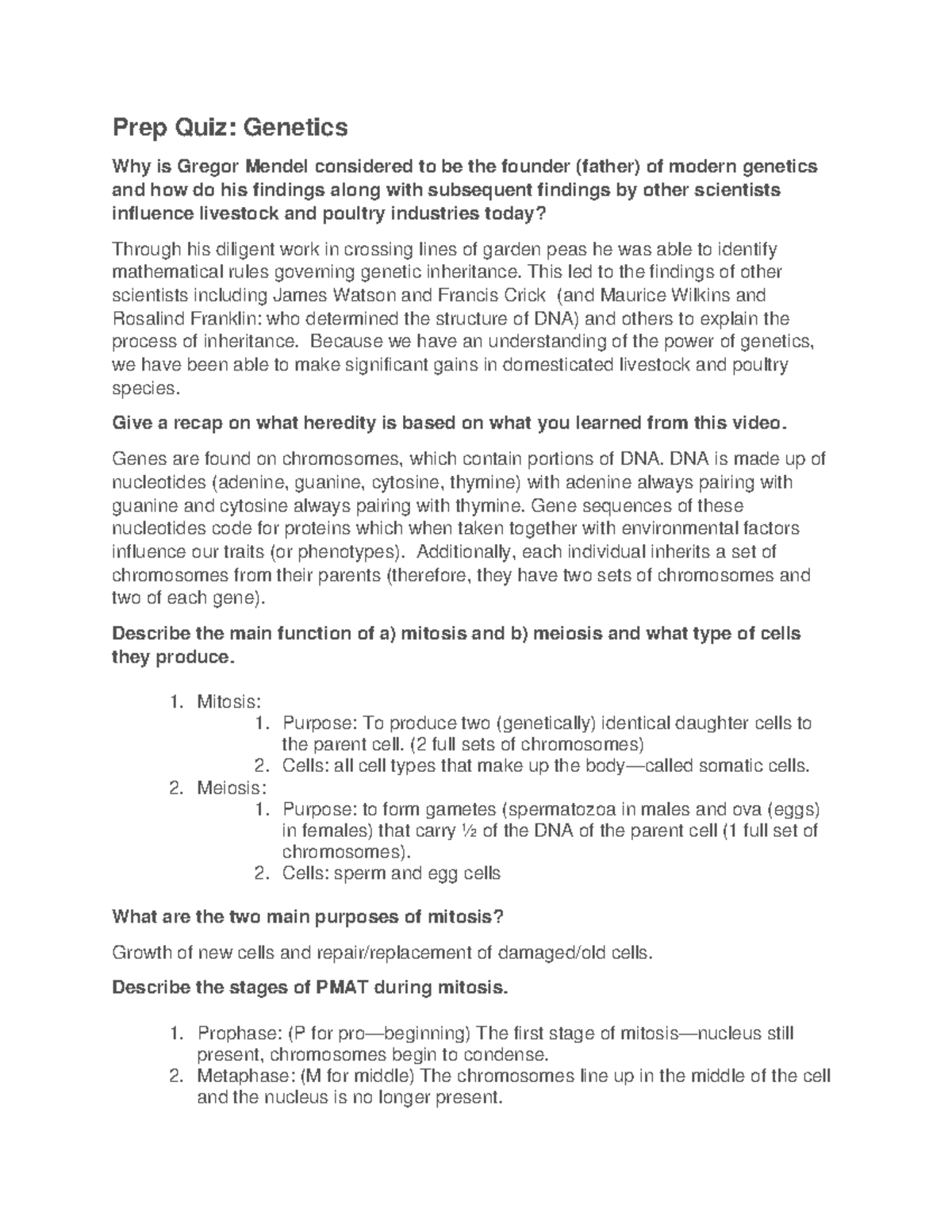 Prep Quiz Genetics - Prep Quiz - Prep Quiz: Genetics Why is Gregor ...