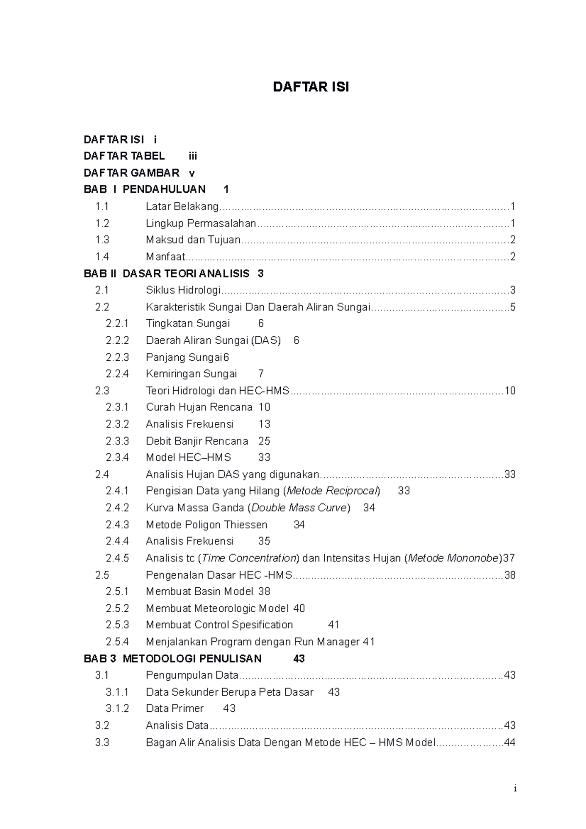 Panduan HEC HMS - DAFTAR ISI DAFTAR ISI i DAFTAR TABEL iii BAB I ...