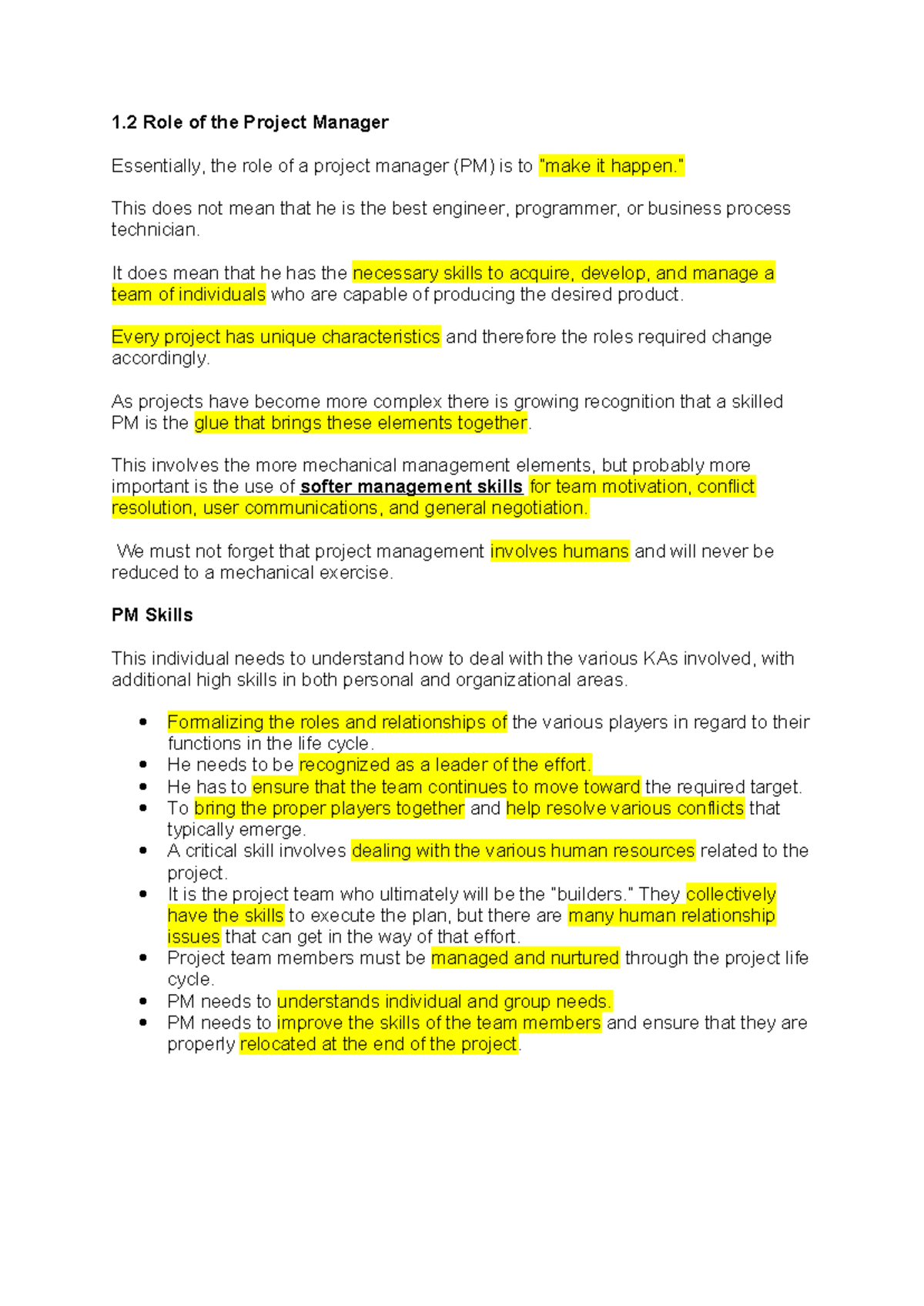 Project Admin Lecturer Notes - UNIT 1 - PART 2 - ROLE OF THE Project ...