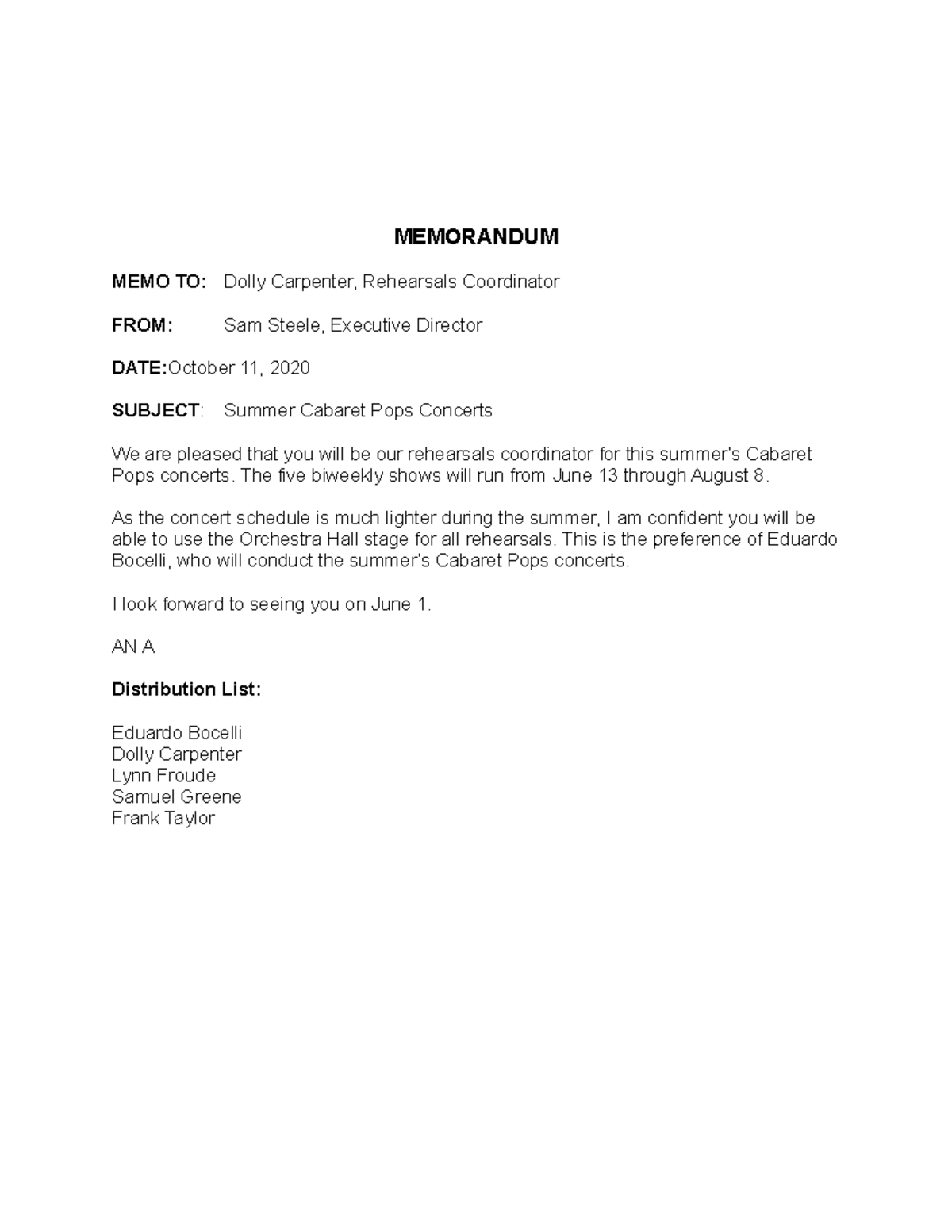 Memo with distribution list as well as initials - MEMORANDUM MEMO TO ...