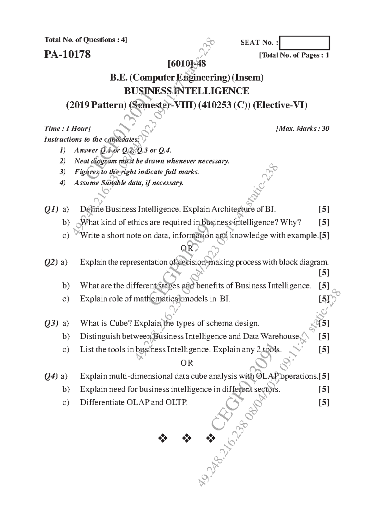 Feb - 2023 - Total No. of Questions : 4] [6010]- B. (Computer Engineering) (Insem) BUSINESS ...