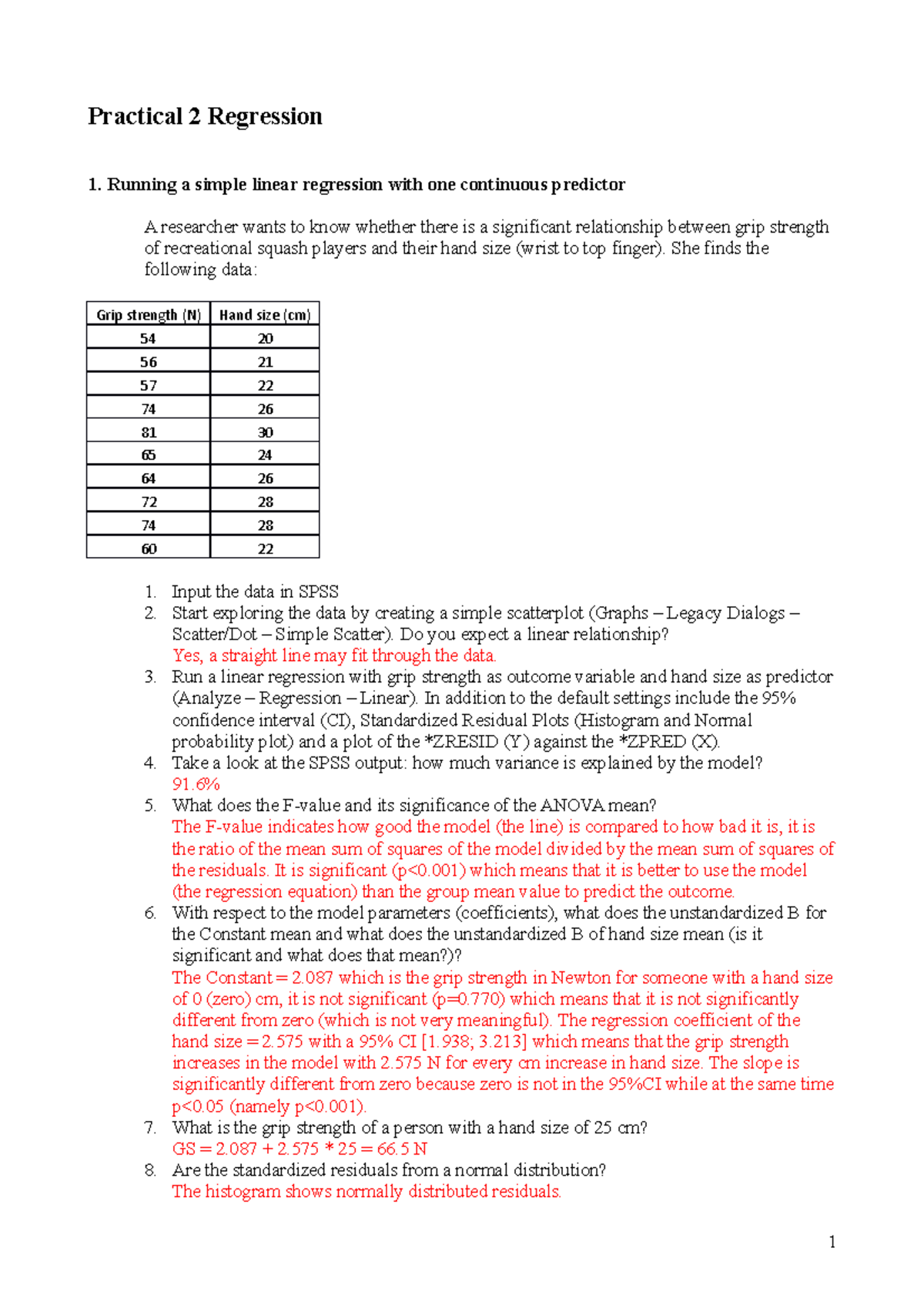 Practical 2 Remmp Regression 2022-2023 with answers - Practical 2 Regression 1. Running a simple ...