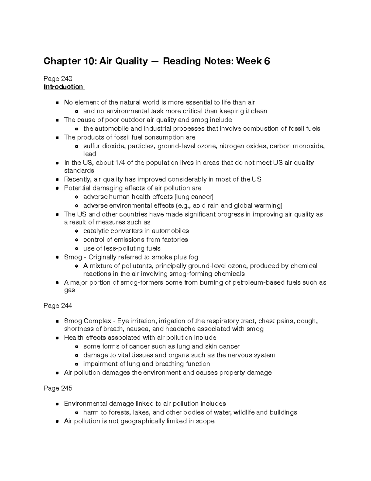 Env Hlt 100 - Ch. 10 Air Quality - Reading Notes - Chapter 10: Air ...