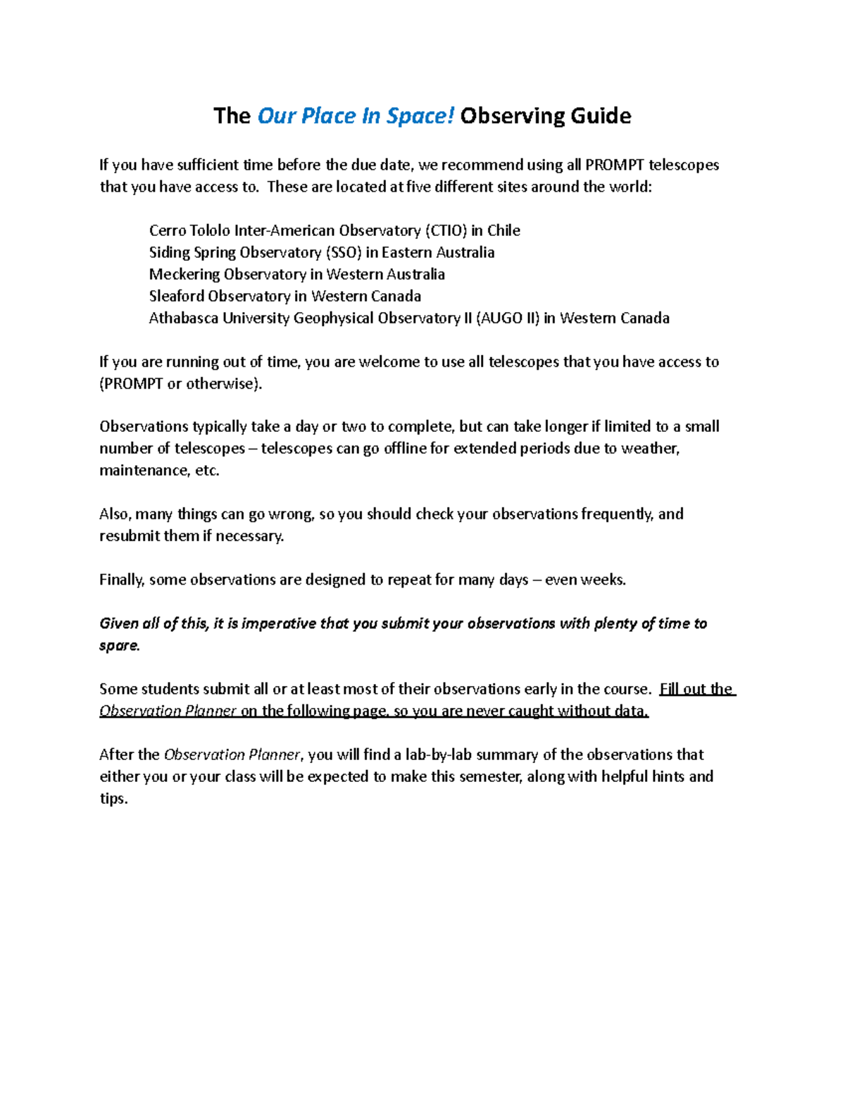 Opis observing guide word - The Our Place In Space! Observing Guide If ...