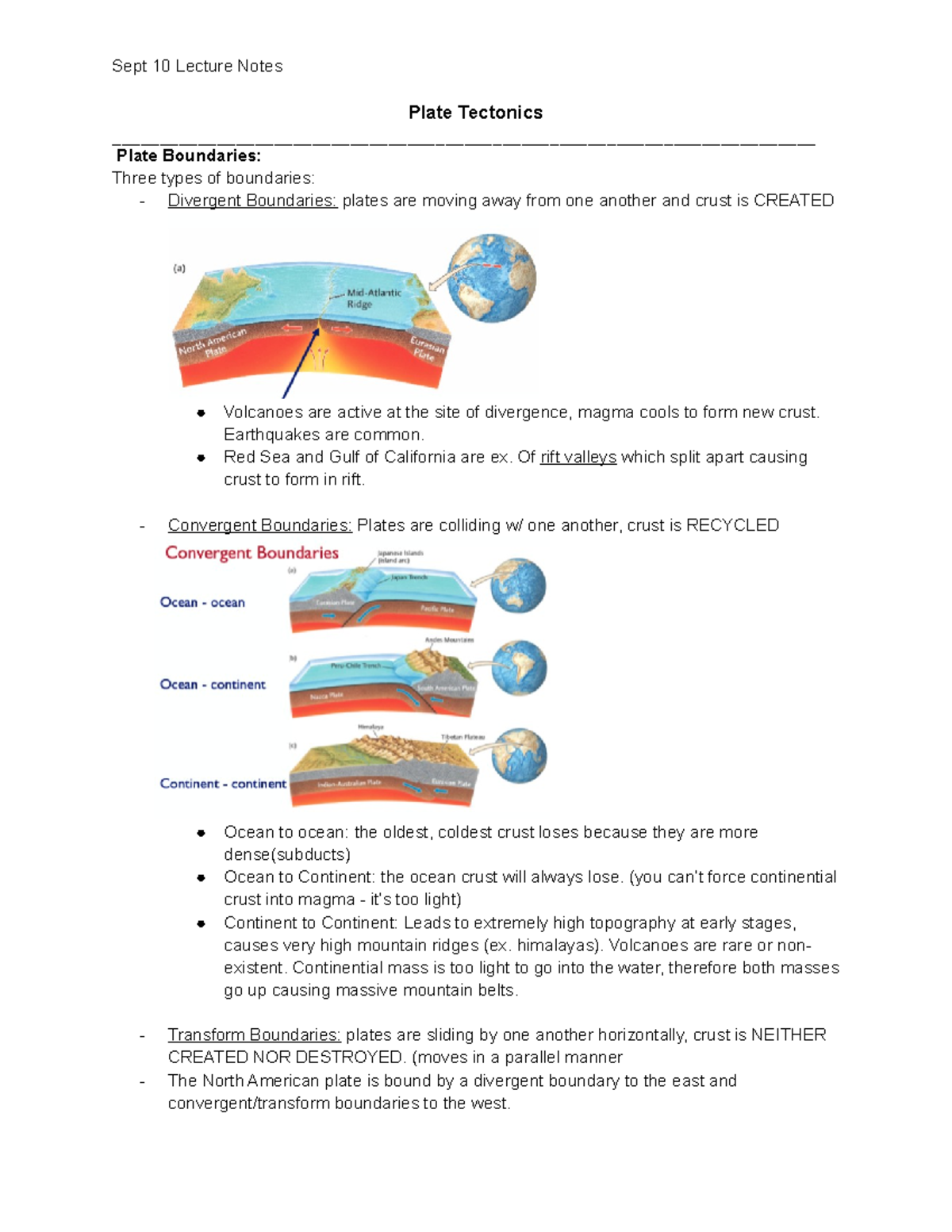 Plate Tectonics - Lecture notes 4 - Sept 10 Lecture Notes Plate ...