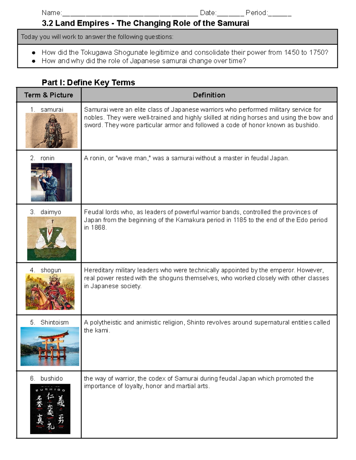 3.2 Changing Role of the Samurai Inquiry Lesson - Name
