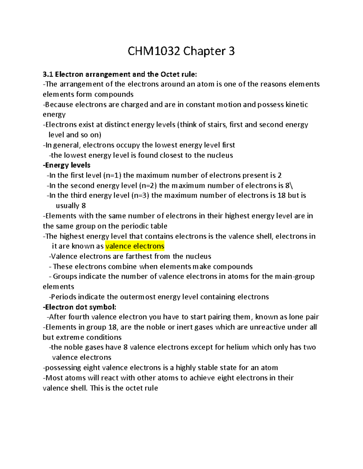 CHM1032 Chapter 3 part 1 Online Lecture - CHM1032 Chapter 3 3 Electron ...