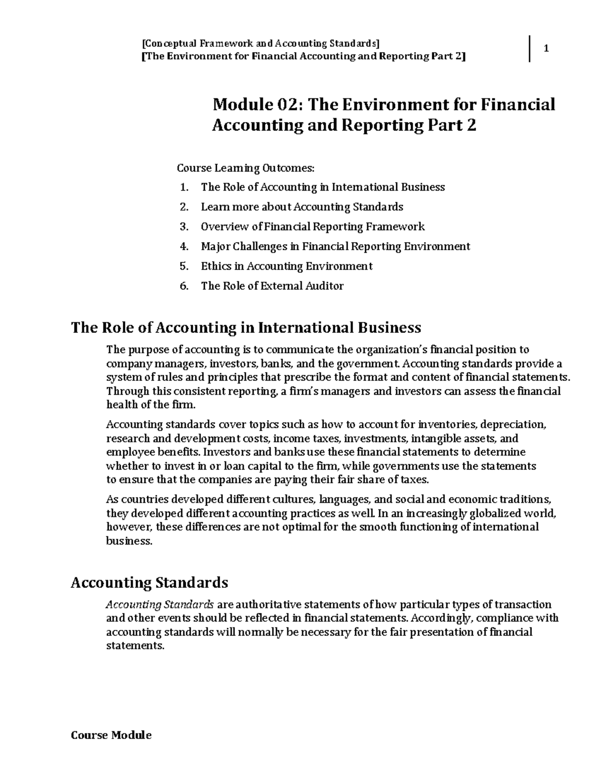 Module 2 The Environment for Financial Accounting and Reporting Part 2 ...