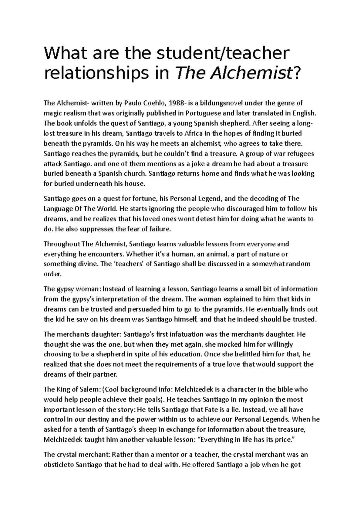 The alchemist student/ teacher relationships - What are the student ...