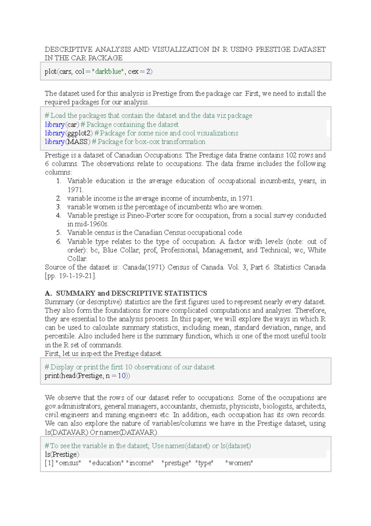 Descriptive Analysis Example - DESCRIPTIVE ANALYSIS AND VISUALIZATION ...