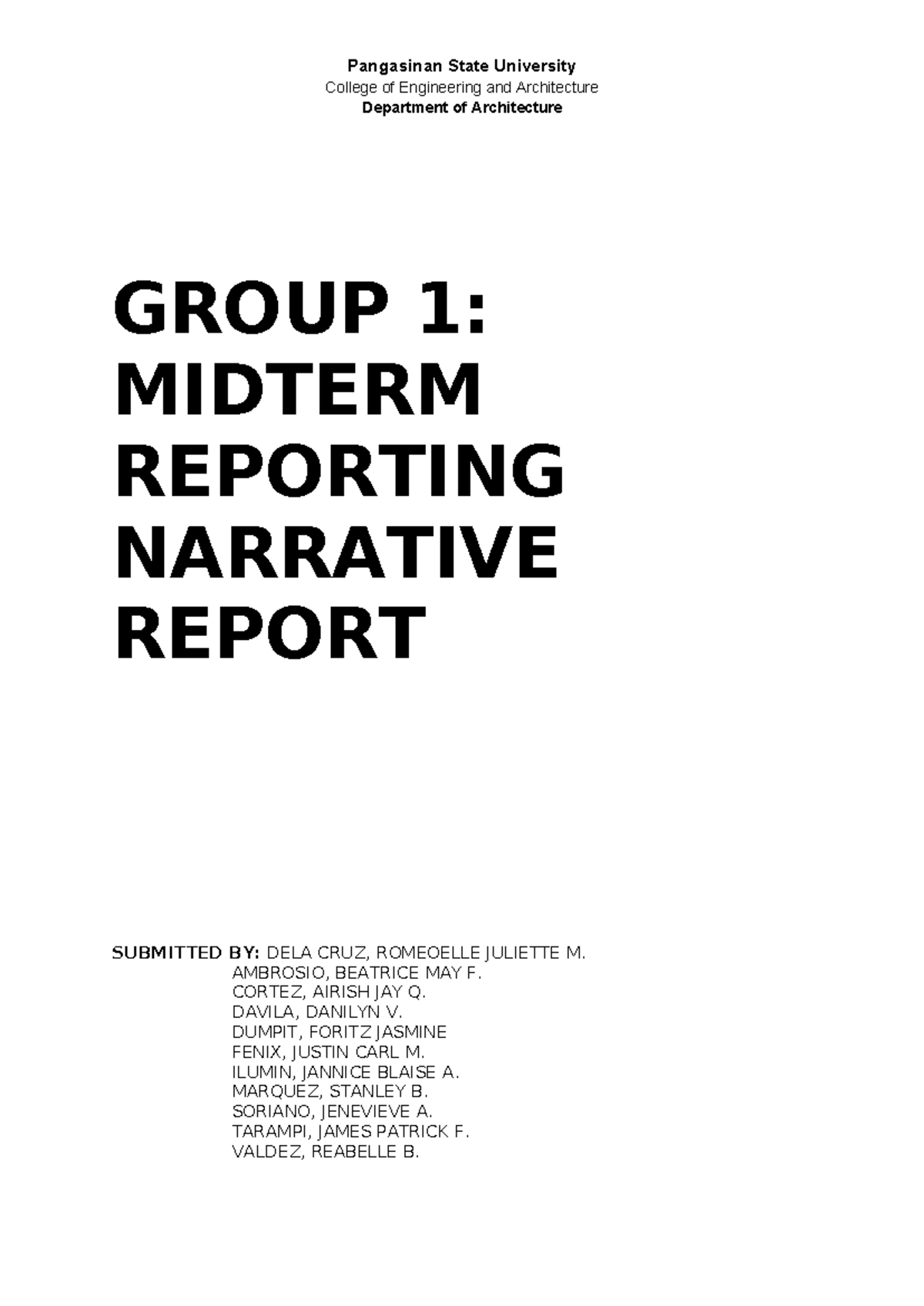 Narrative report - FDJMJGKJG - College of Engineering and Architecture ...